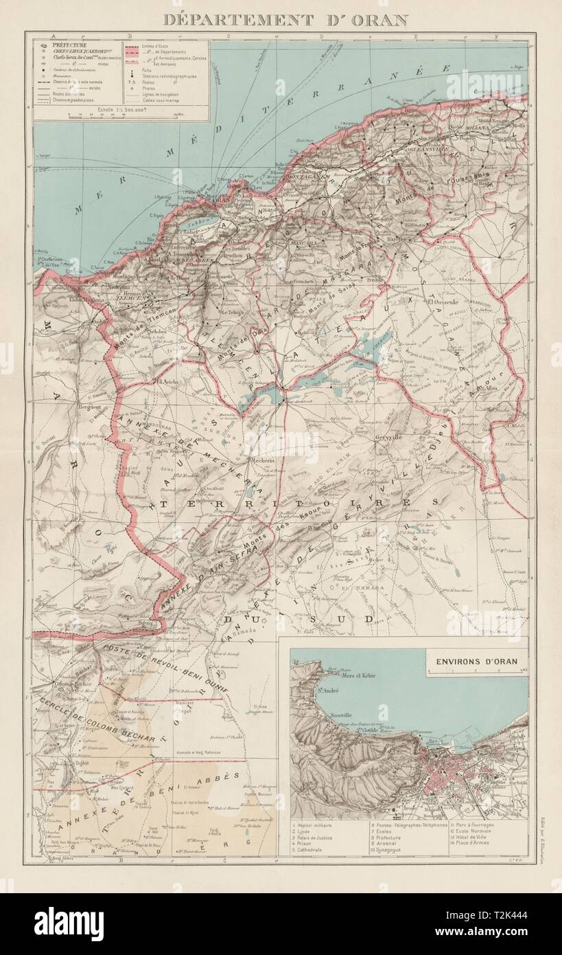 FRENCH ALGERIA. Departement d'Oran. Oran environs & city plan 1929 old ...