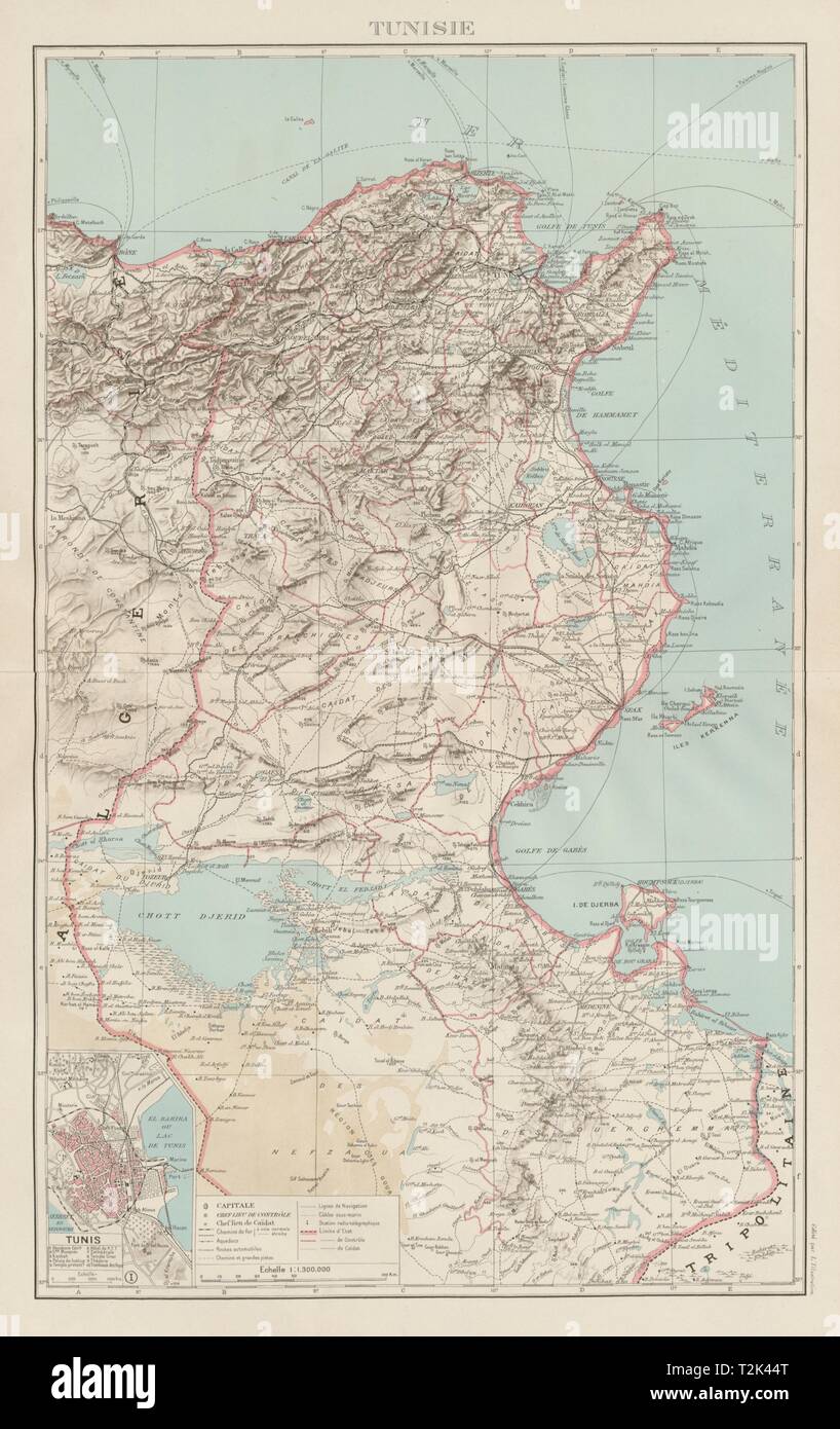 FRENCH COLONIAL TUNISIA. Tunisie. Tunis city plan de la ville 1929 old ...