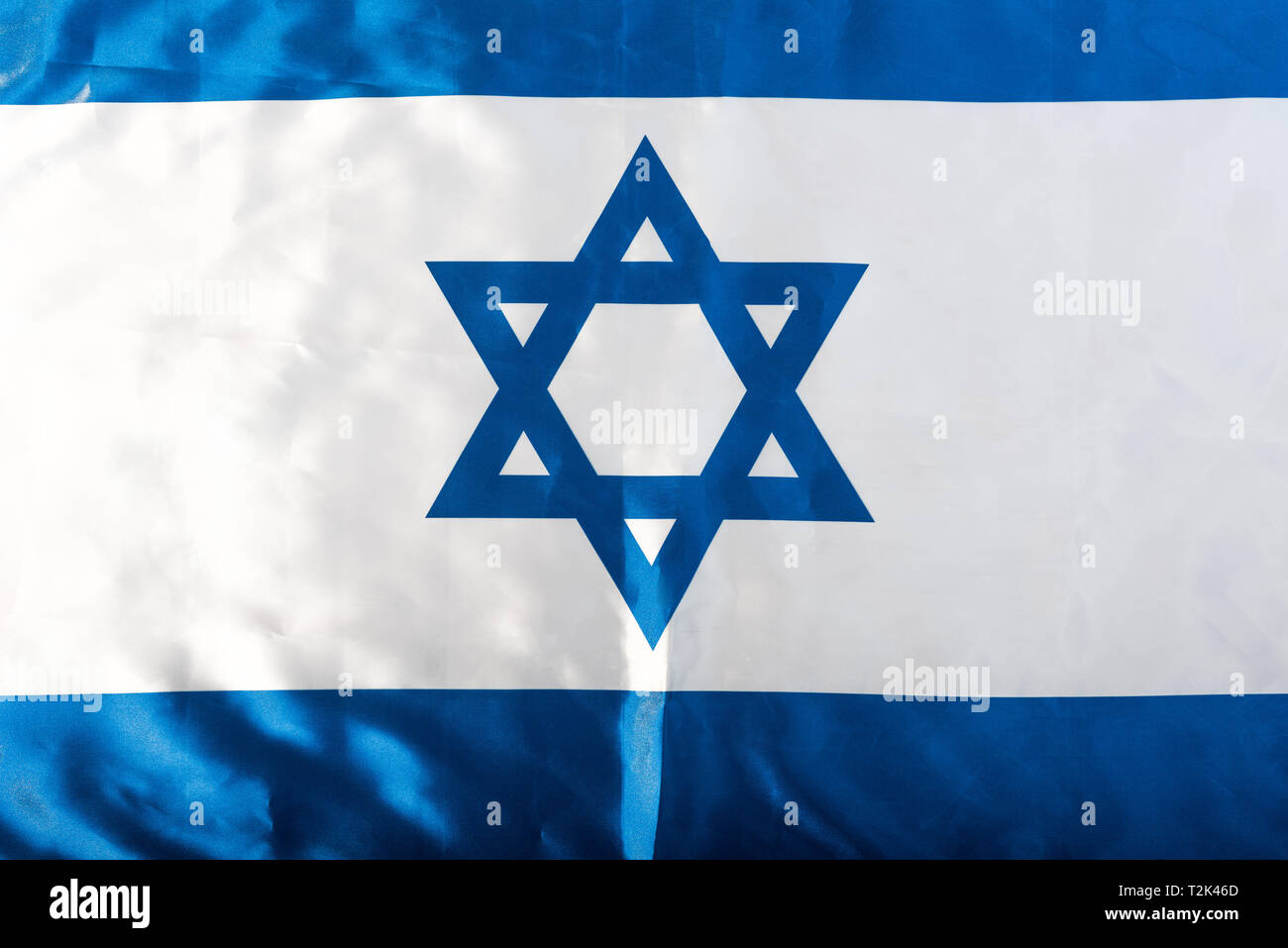 close up of national israel flag with blue star of david Stock Photo ...