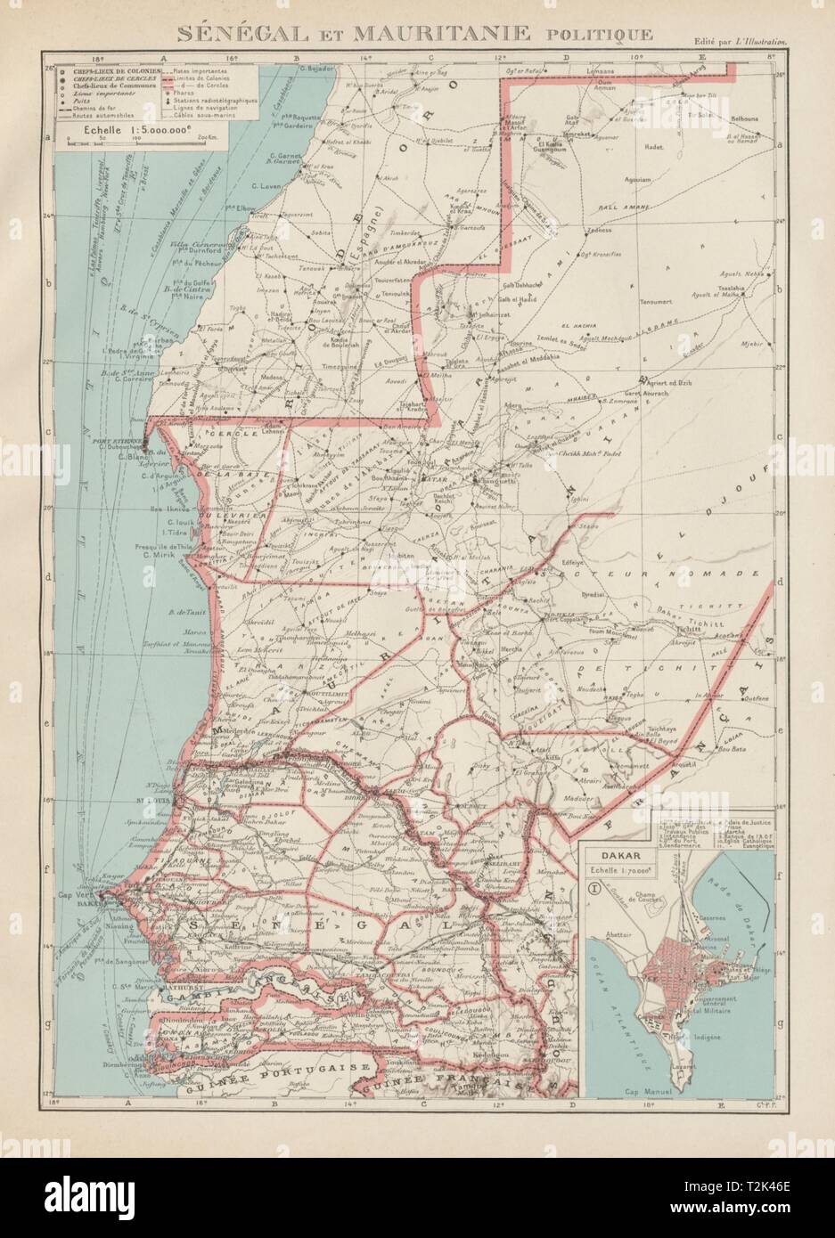 FRENCH WEST AFRICA. Senegal & Mauritanie/Mauritania. Dakar plan 1929 ...