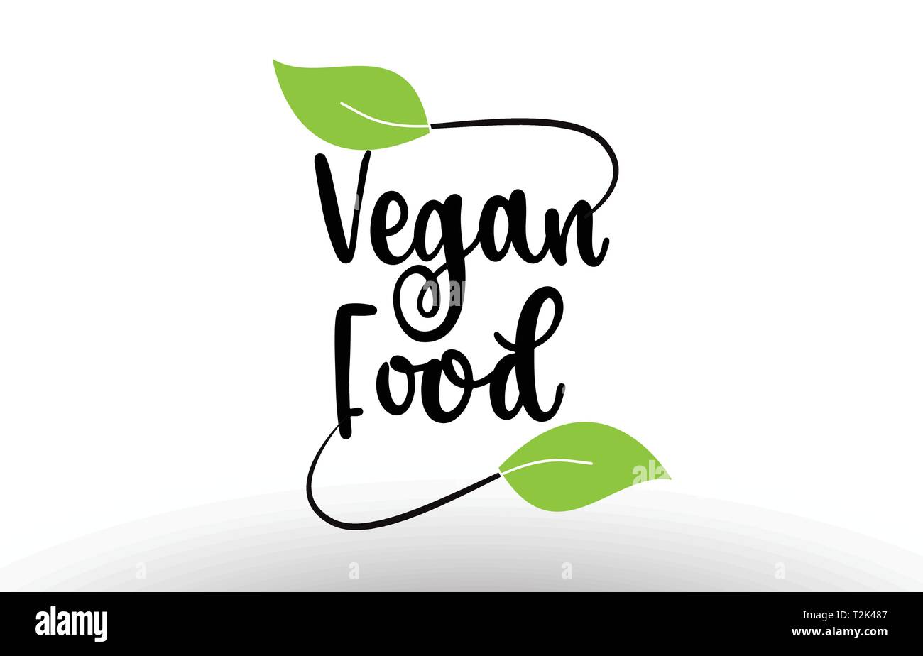 Vegan Food word or text with green leaf on white background suitable ...