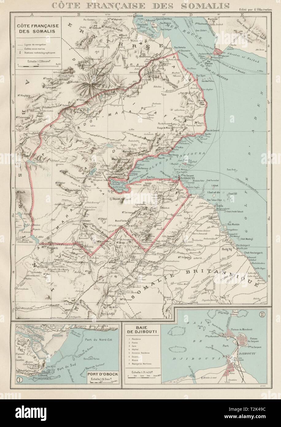 FRENCH SOMALILAND. Cote Française des Somalis. Obok & DJIBOUTI plans ...