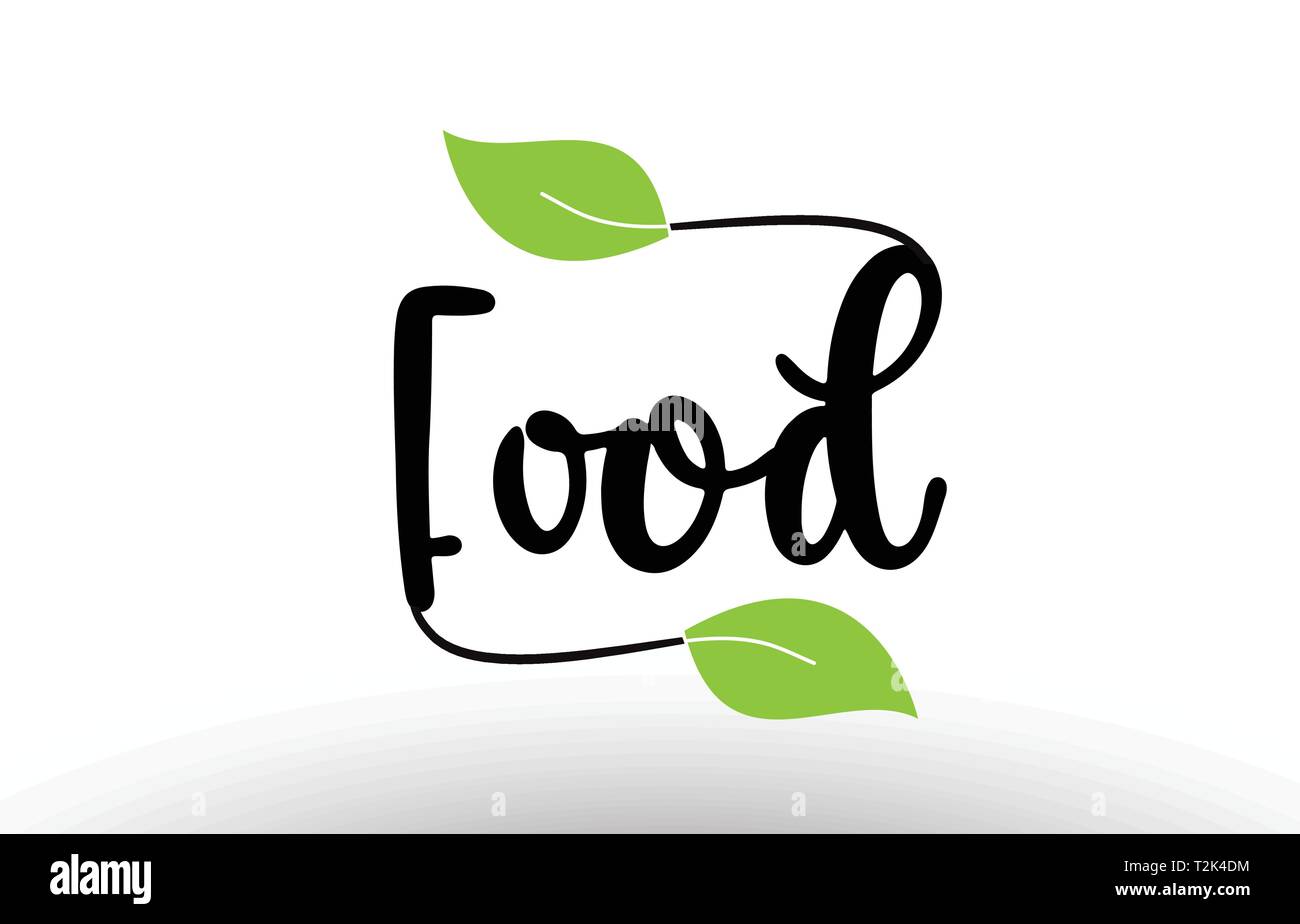 Food word or text with green leaf on white background suitable for card ...