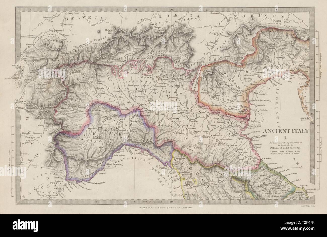 ANCIENT ROMAN ITALY NORTH.Liguria Venetia Gallia Cisalpina.Roads SDUK ...