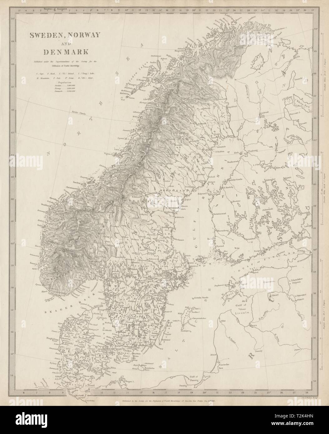 SCANDINAVIA. Sweden Norway Denmark Finland. Population table. SDUK 1844 ...