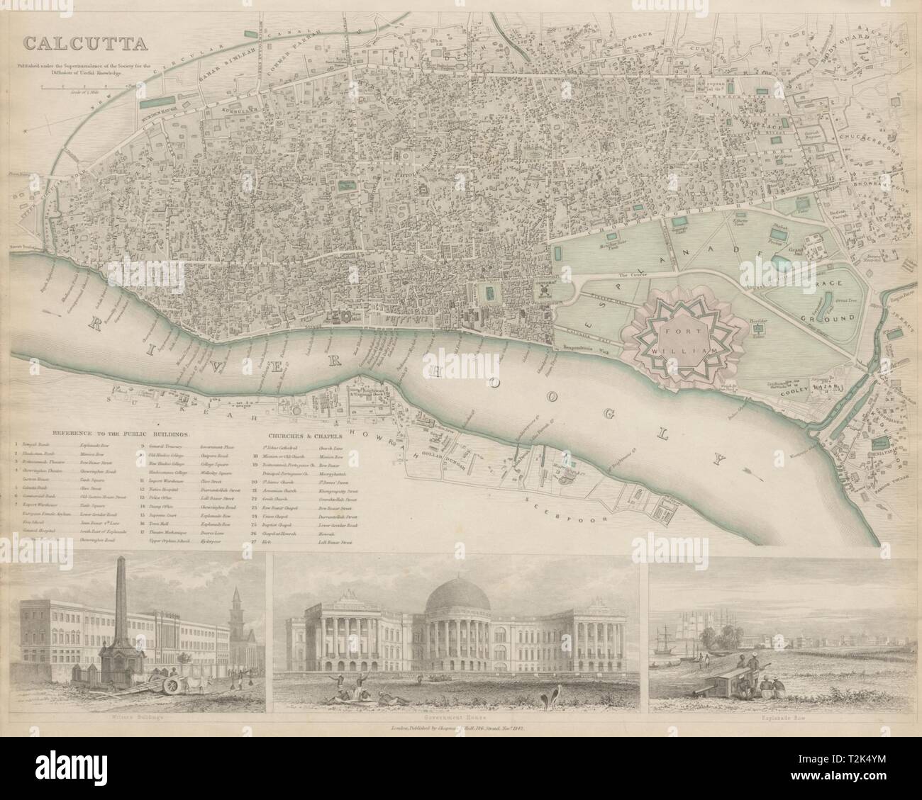 CALCUTTA KOLKATA antique town city map plan.Govt House.Esplanade Row ...