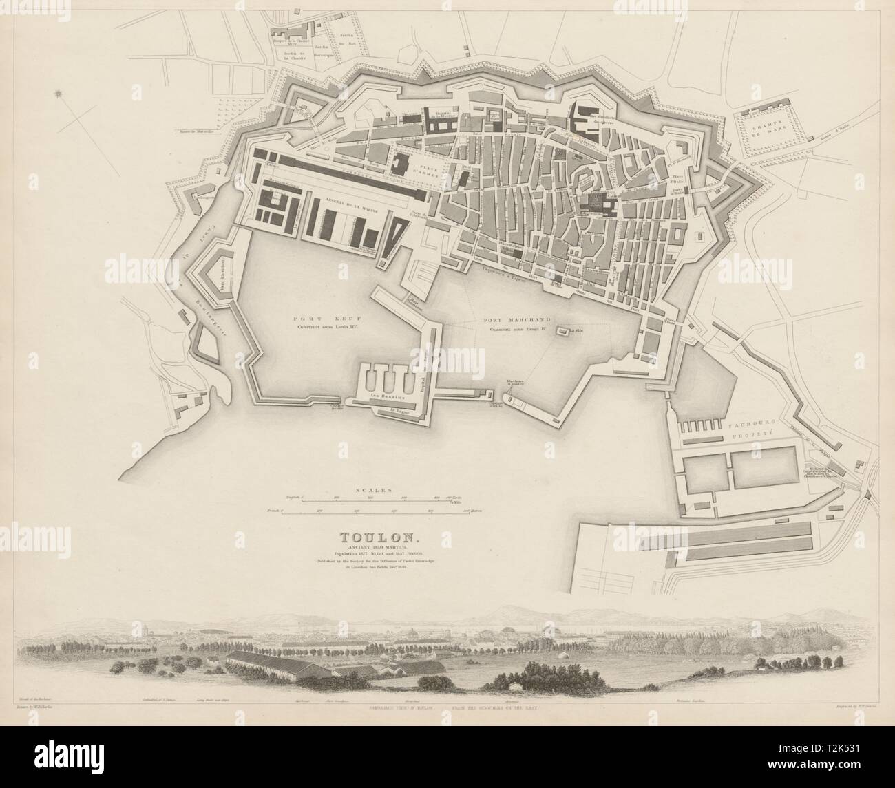 TOULON antique town city map plan.Ancient Telo Martius.Panorama view ...