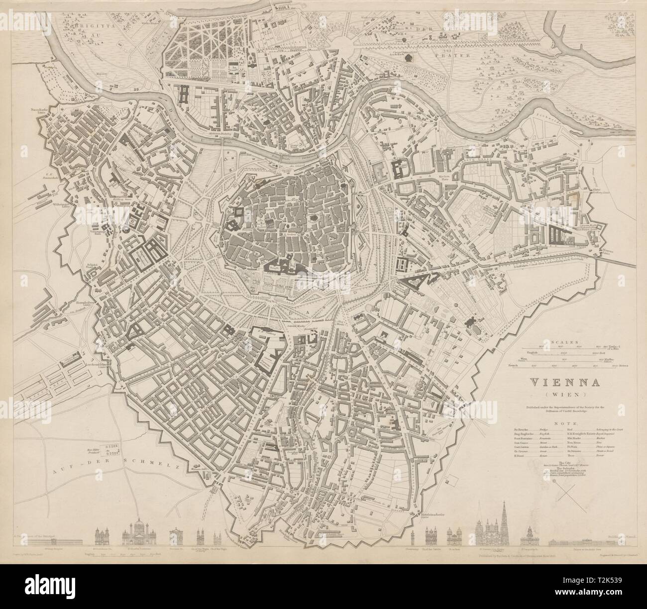 VIENNA WIEN antique town city map plan. Principal building profiles ...