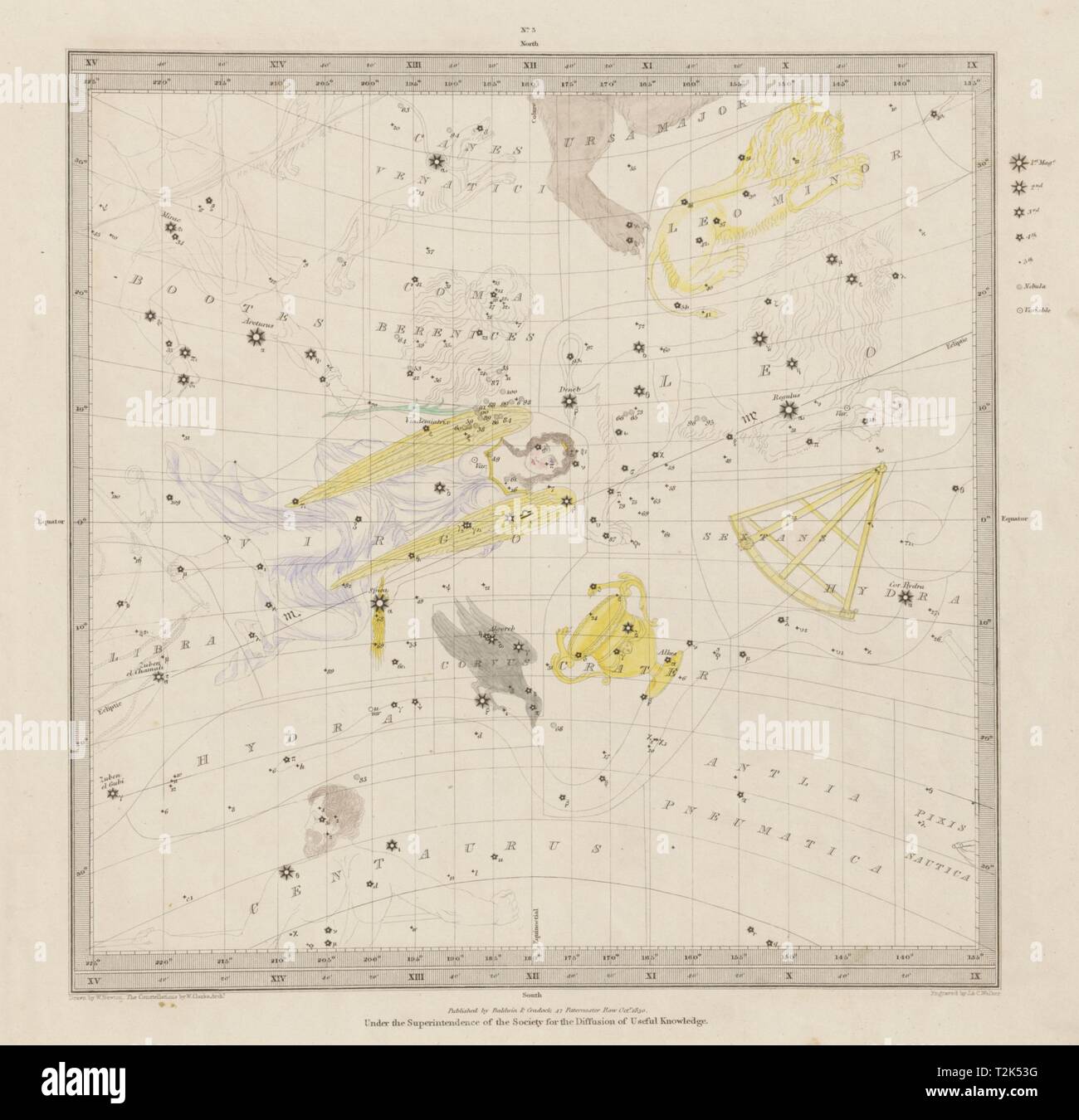 ASTRONOMY CELESTIAL Star map chart signs 3 Autumn Equinox. SDUK 1847 ...