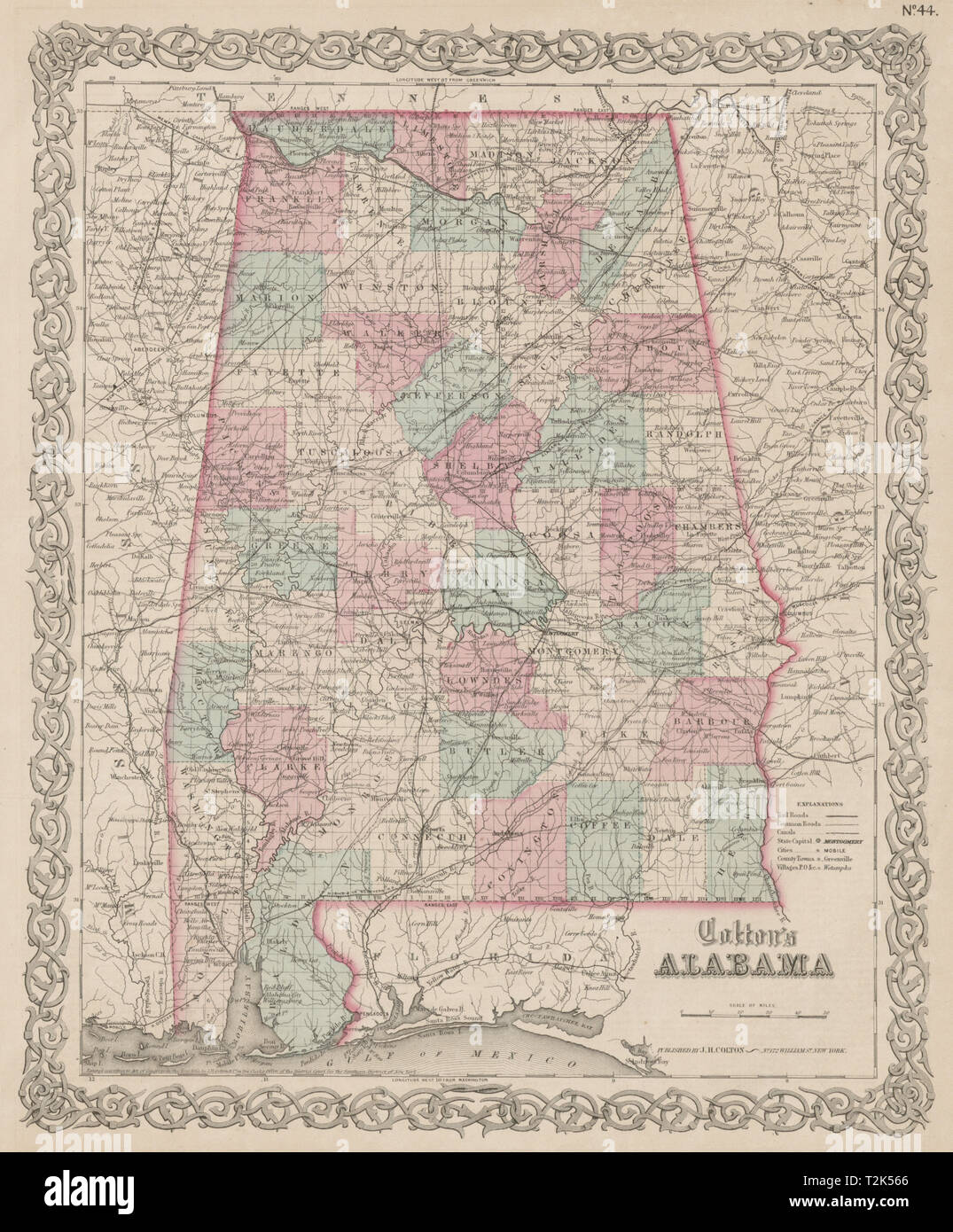"Colton's Alabama". Decorative antique US state map 1863 old chart ...