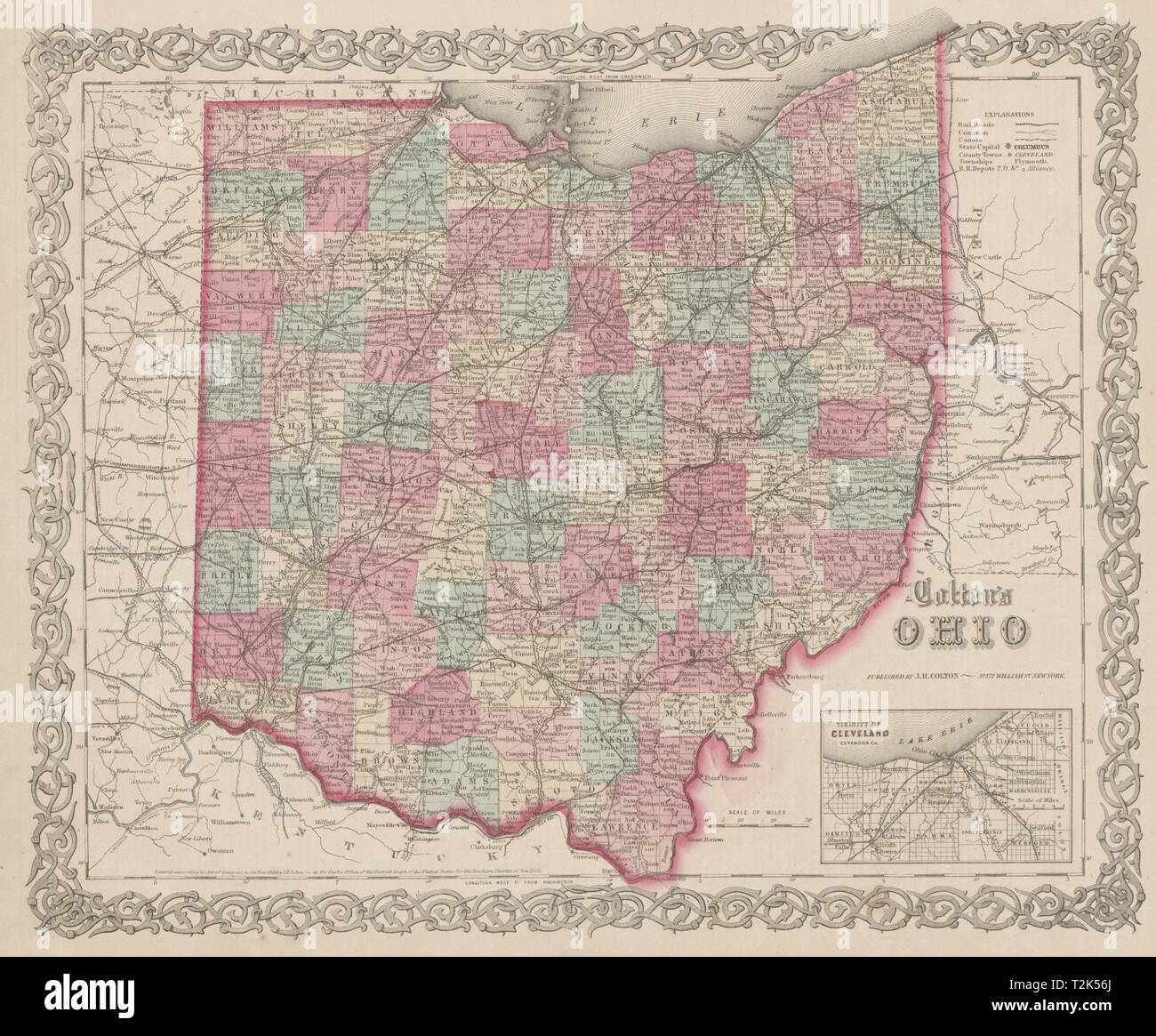 "Colton's Ohio". Decorative antique US state map 1863 old chart Stock ...