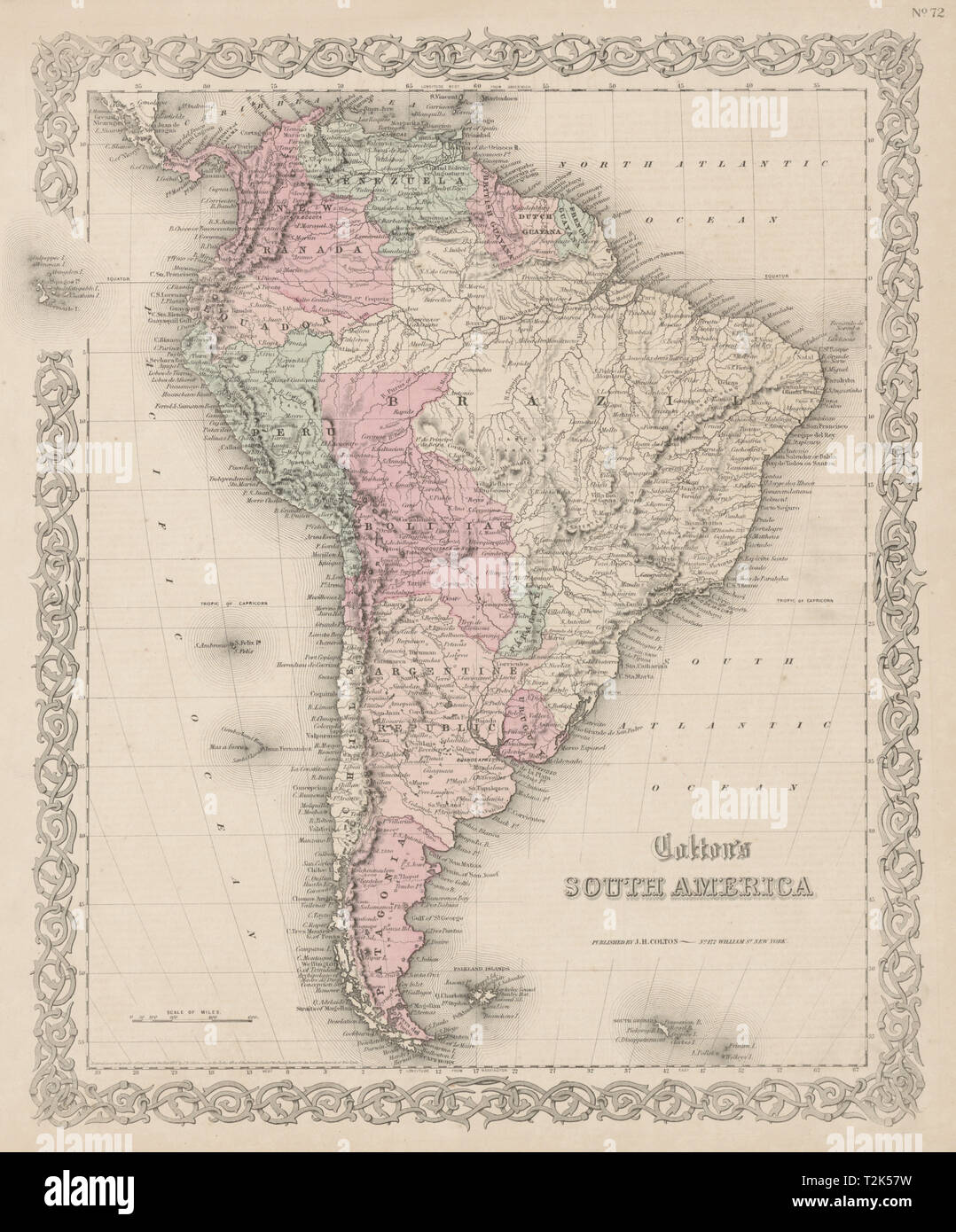 "Colton's South America". Bolivian Litoral. Decorative antique map 1863 ...