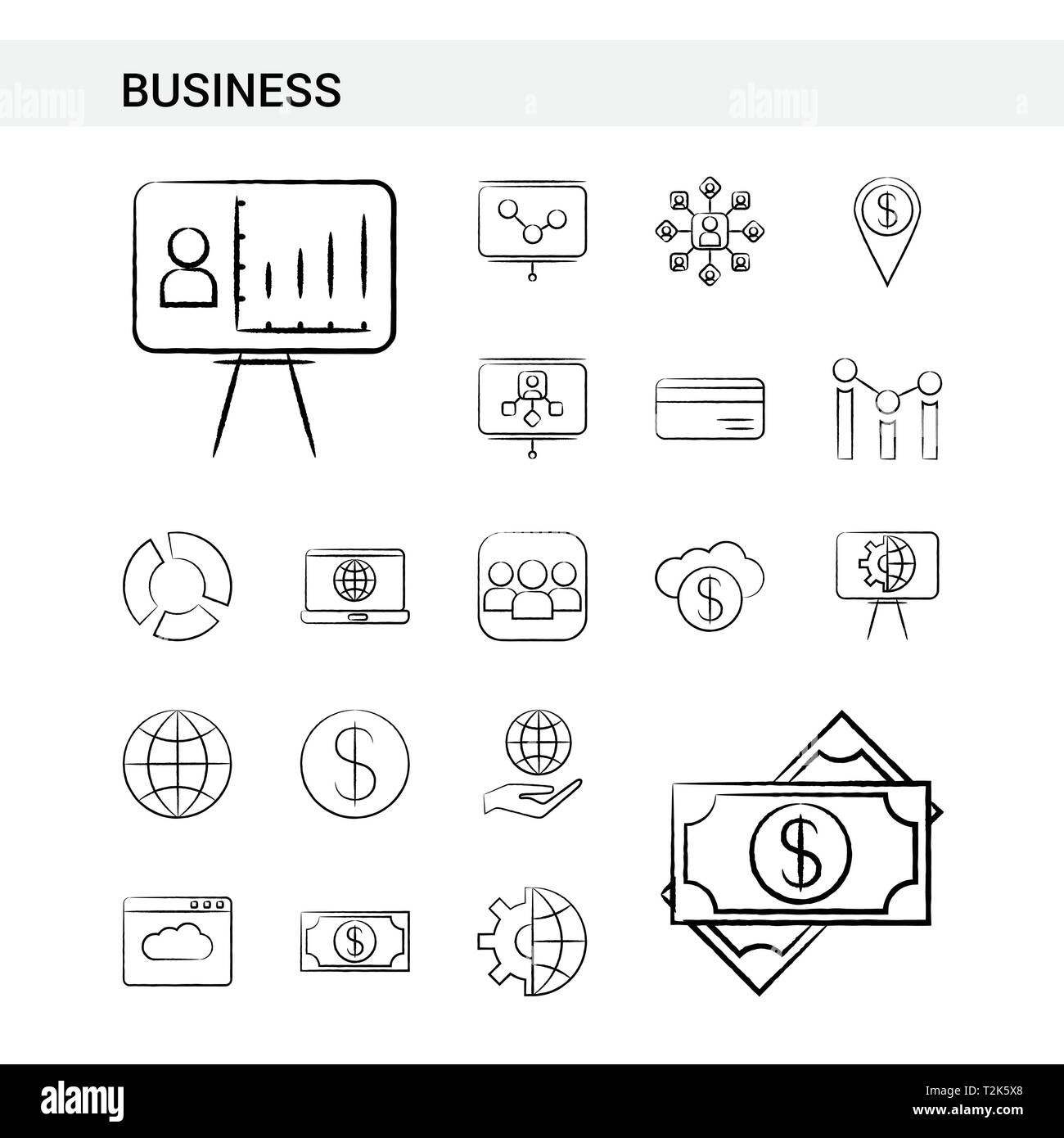 Business hand drawn Icon set style, isolated on white background ...