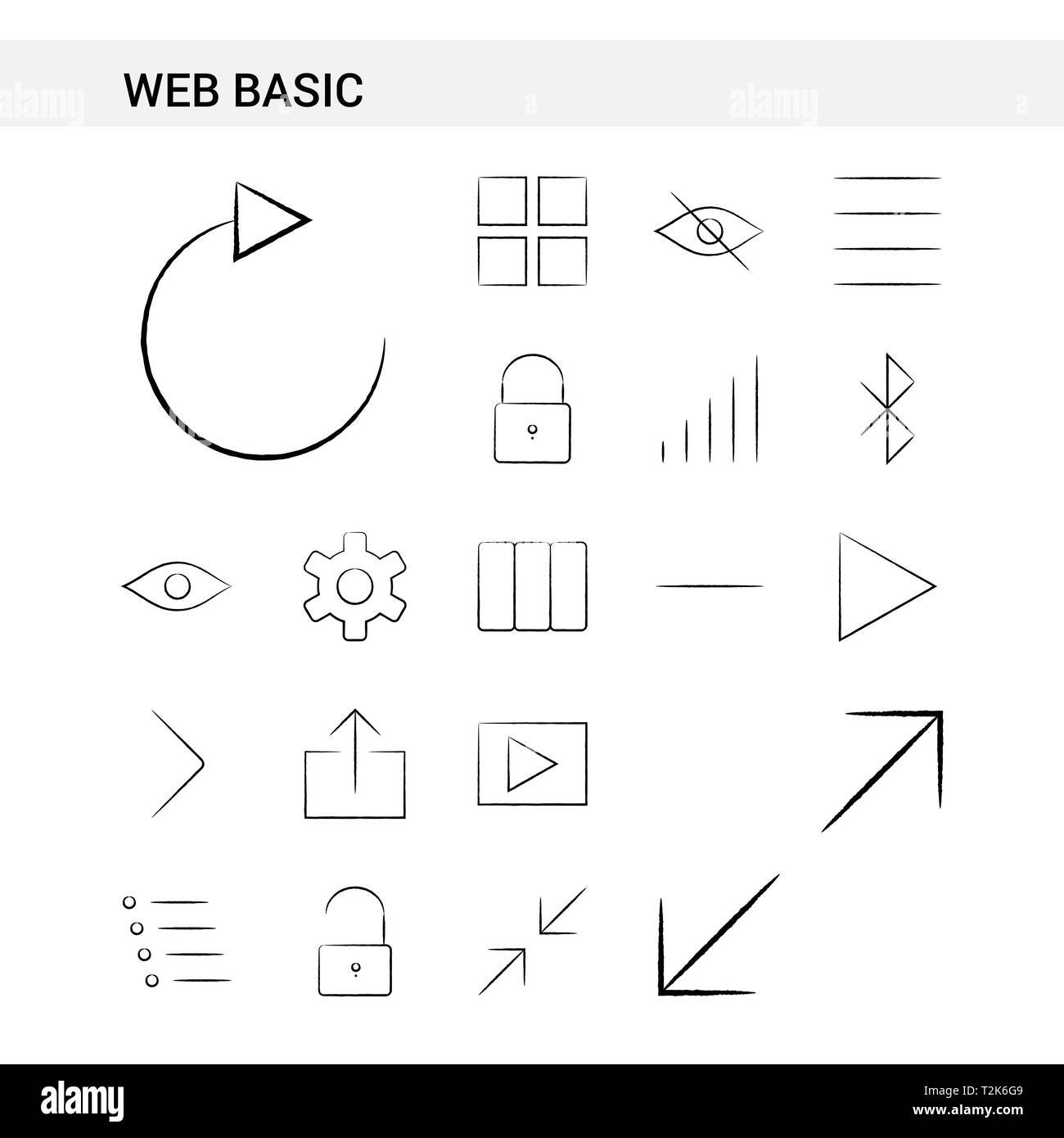 Web Basic hand drawn Icon set style, isolated on white background ...