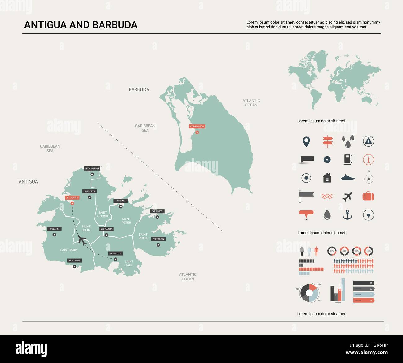 Vector map of Antigua and Barbuda. High detailed country map with ...