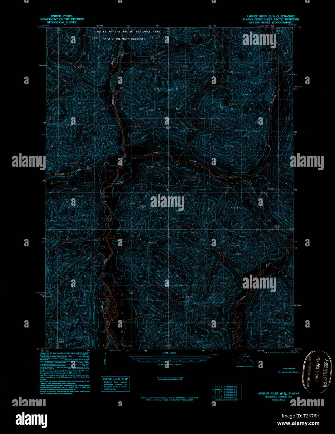 USGS TOPO Map Alaska AK Ambler River B-2 361694 1990 63360 Inverted ...