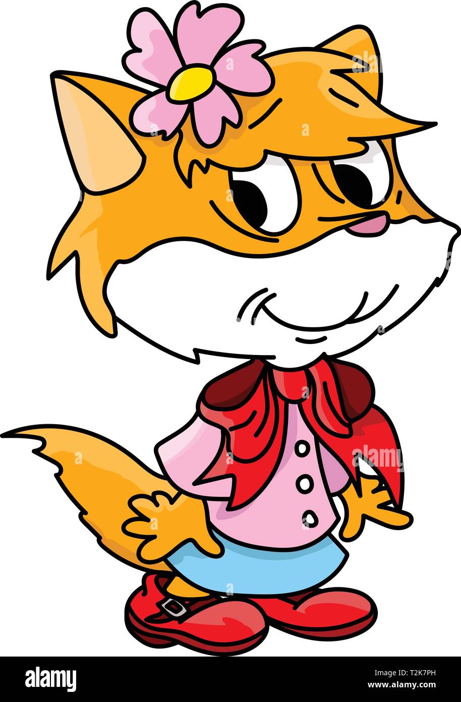 Cute cartoon cat dressed to go out with her friends vector illustration ...