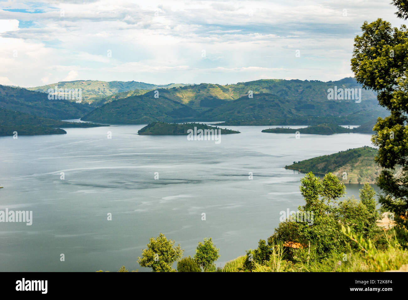 Lake Kivu, one of the largest of the African Great Lakes, In Rwanda ...