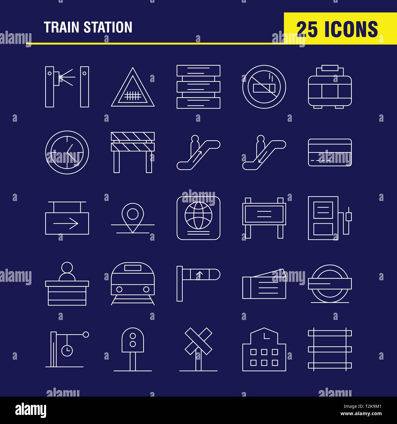 Train Station Line Icons Set For Infographics, Mobile UX/UI Kit And ...