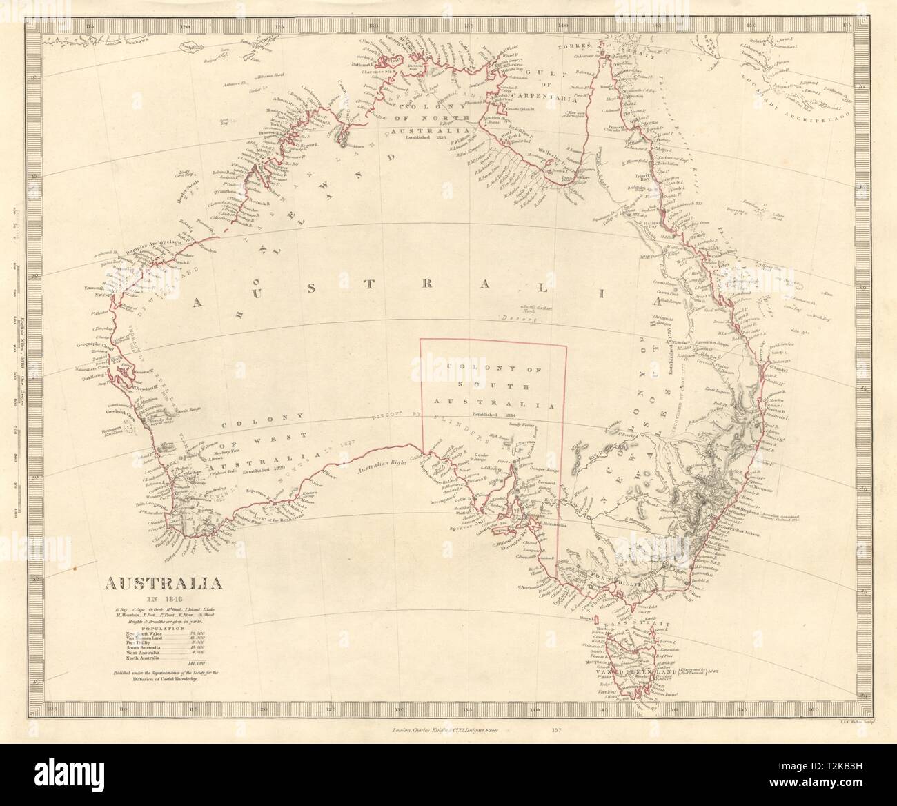 AUSTRALIA IN 1846. Shows dates colonies established. Population. SDUK ...