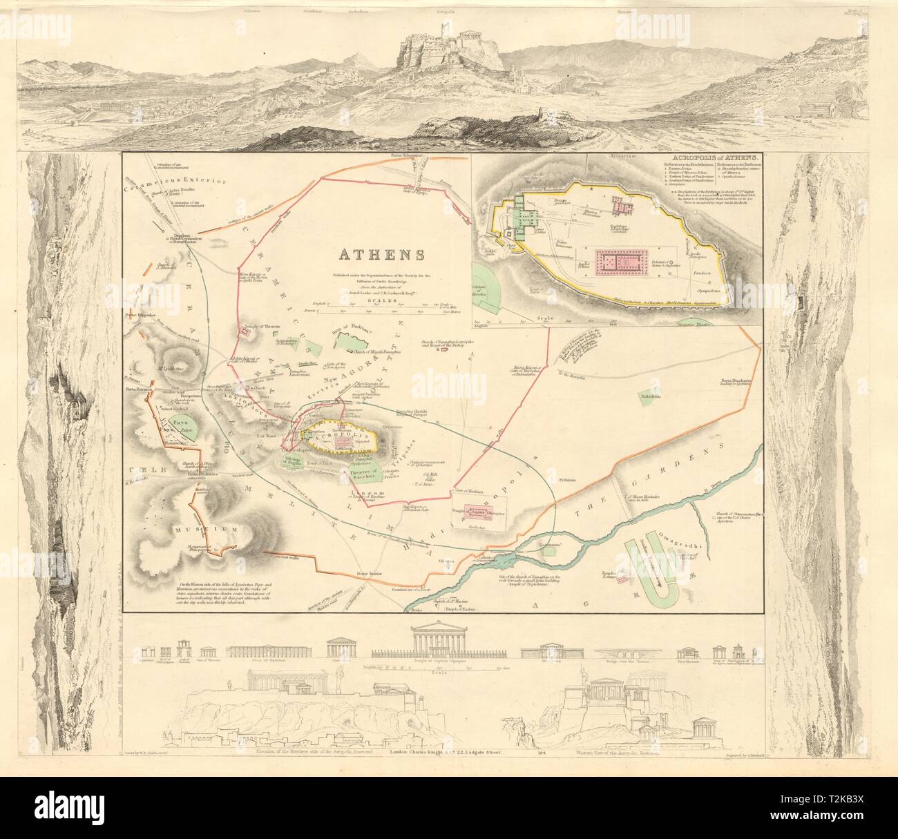 ATHENS. Αθήνα. Antique town city map plan; inset Acropolis. SDUK 1847 ...