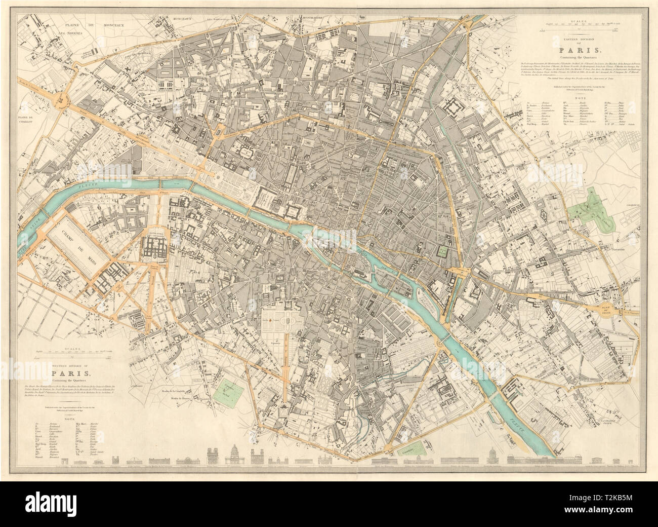 PARIS. Antique town city map plan. LARGE 55 x 40cm. SDUK 1847 old Stock ...