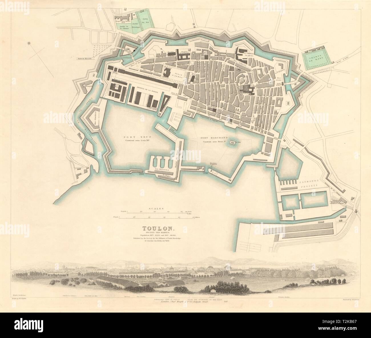 TOULON antique town city map plan. Telo Martius. Panorama view. SDUK ...