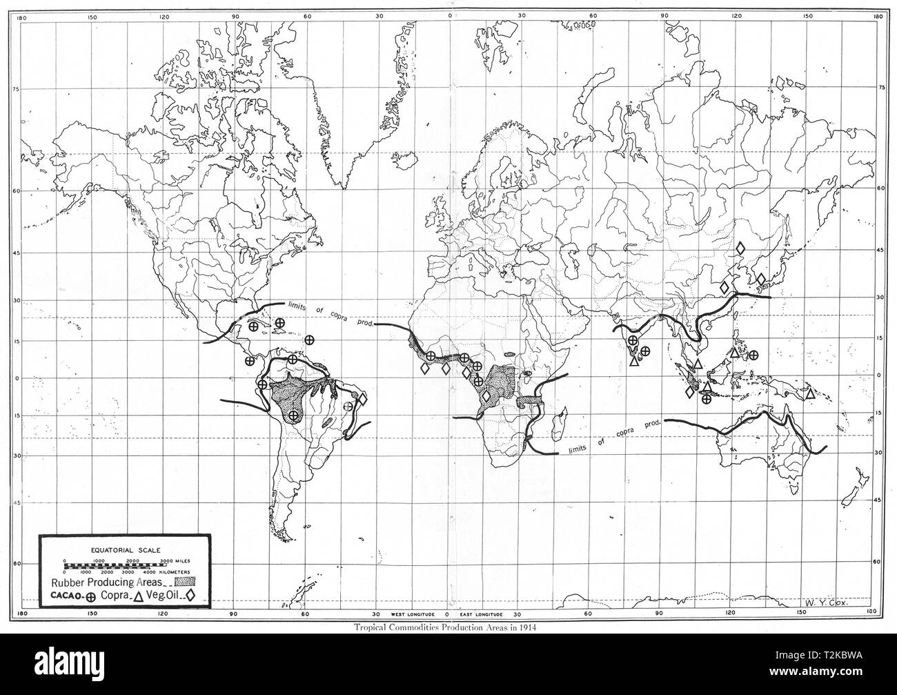 WORLD. Tropical Commodities Production areas in 1914 1948 old vintage ...