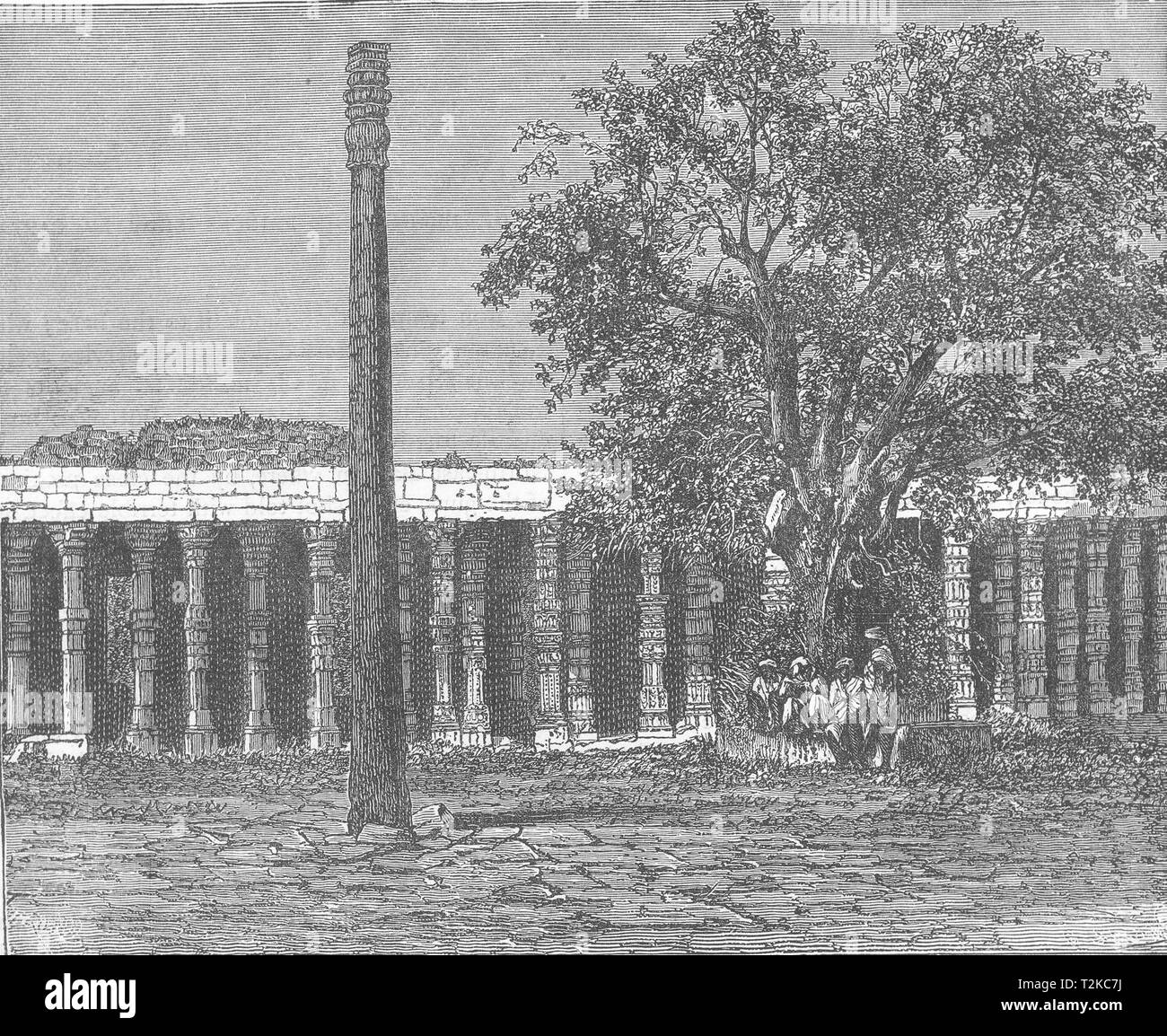 INDIA. The iron column of the King Dhava, Qutb, Delhi c1880 old antique ...