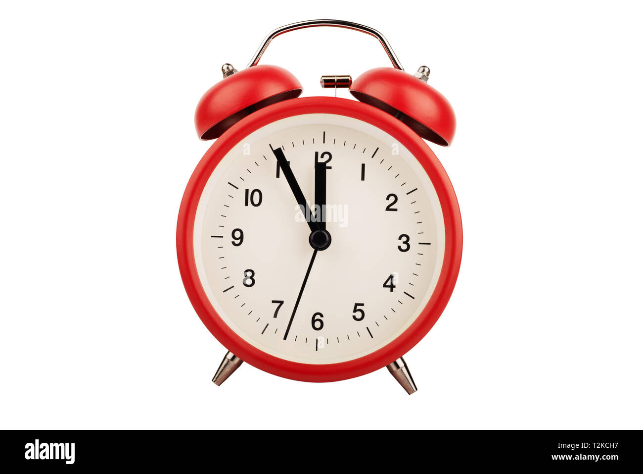 Close up on red alarm clock, isolated on white background. Cut out ...