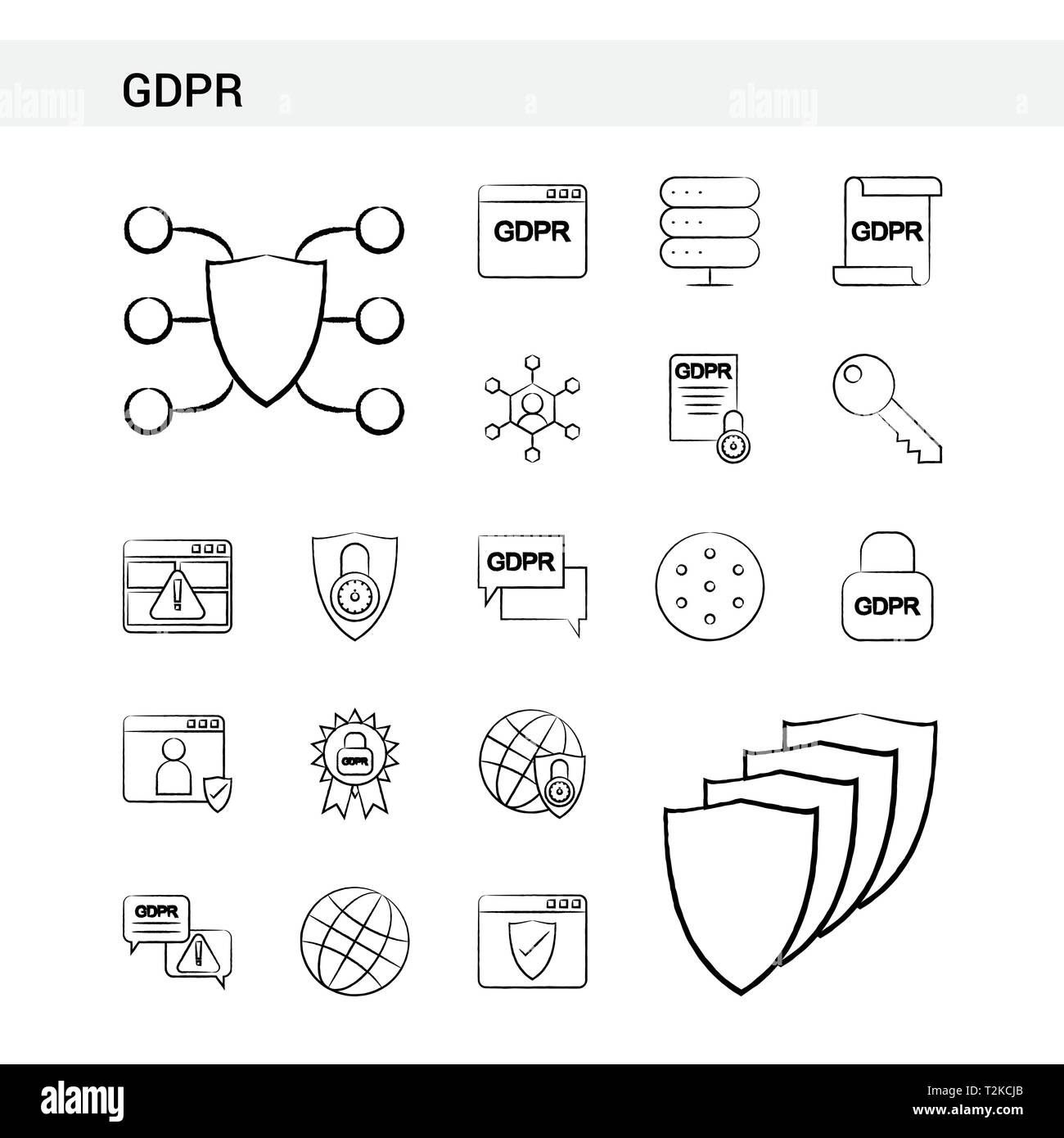 GDPR hand drawn Icon set style, isolated on white background. - Vector ...