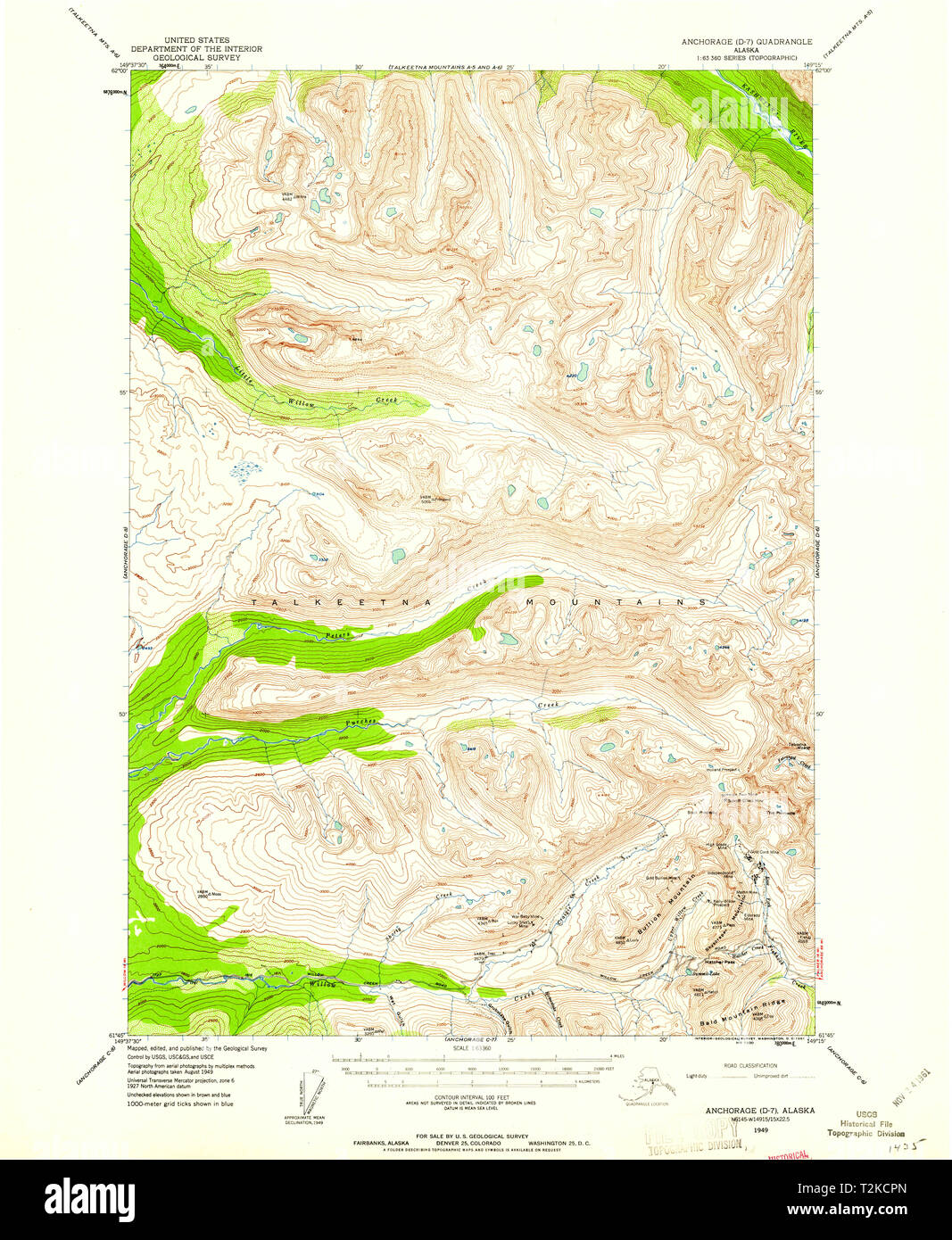 USGS TOPO Map Alaska AK Anchorage D-7 354058 1949 63360 Restoration ...