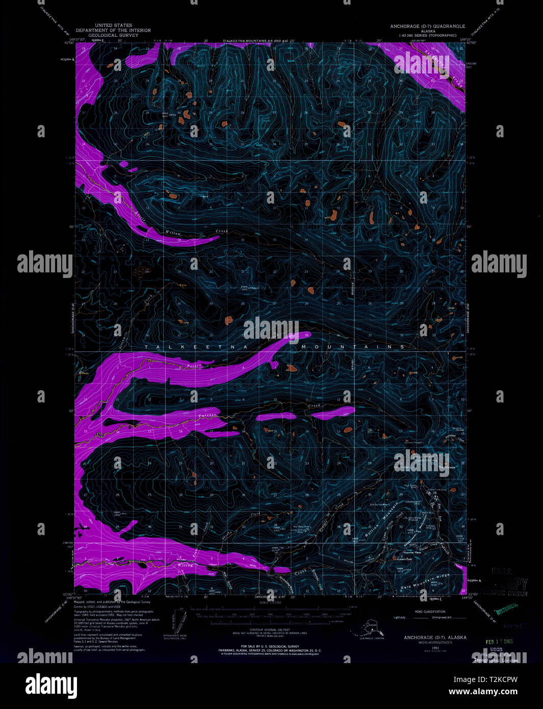 USGS TOPO Map Alaska AK Anchorage D-7 354060 1951 63360 Inverted ...