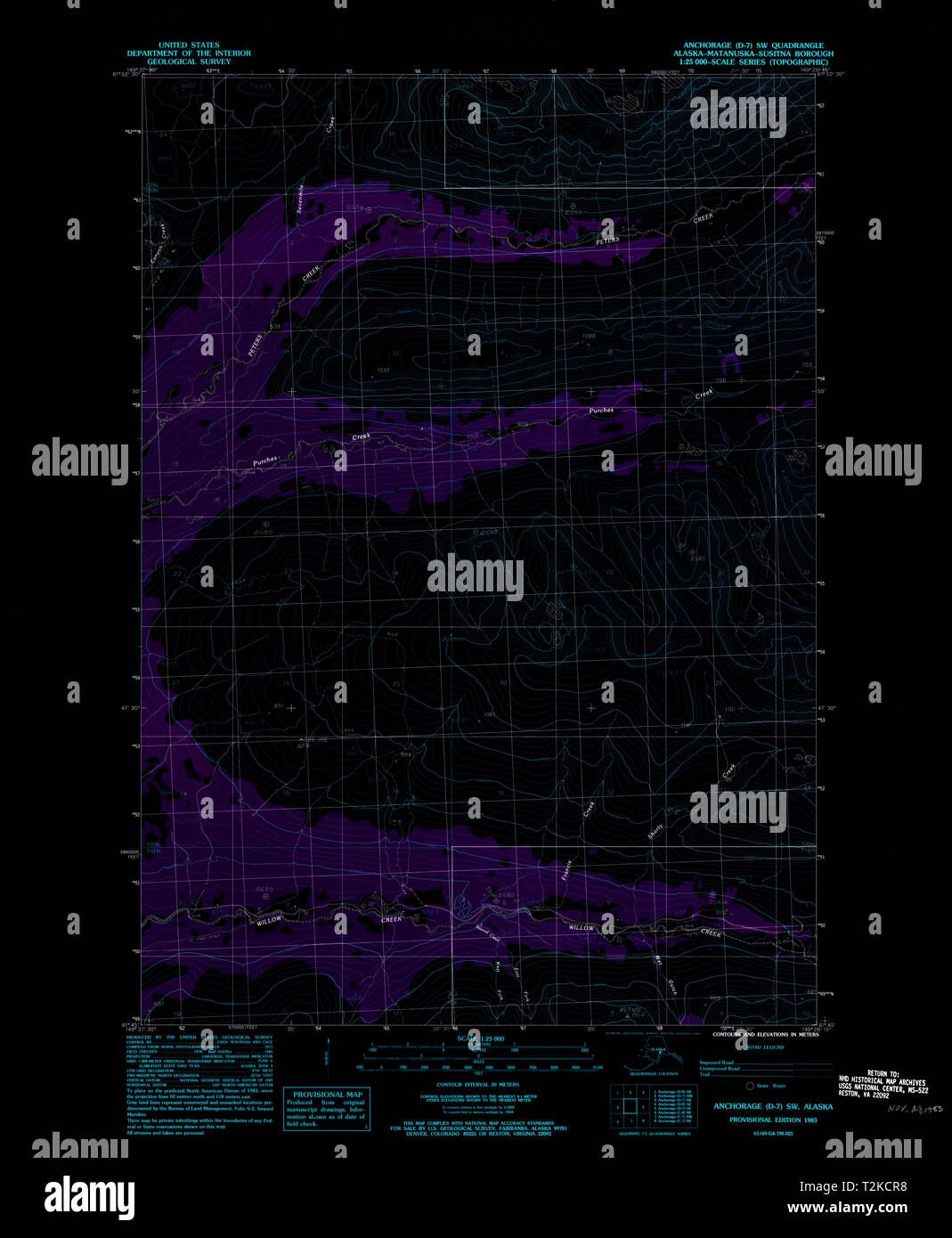 USGS TOPO Map Alaska AK Anchorage D-7 SW 353645 1983 25000 Inverted ...