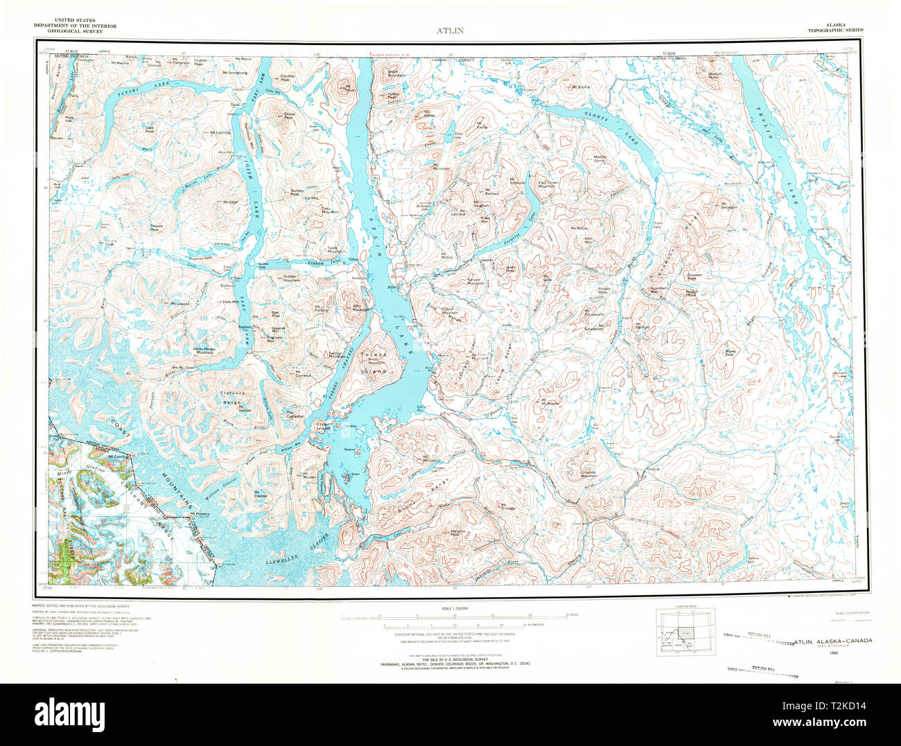 USGS TOPO Map Alaska AK Atlin 360559 1960 250000 Restoration Stock ...