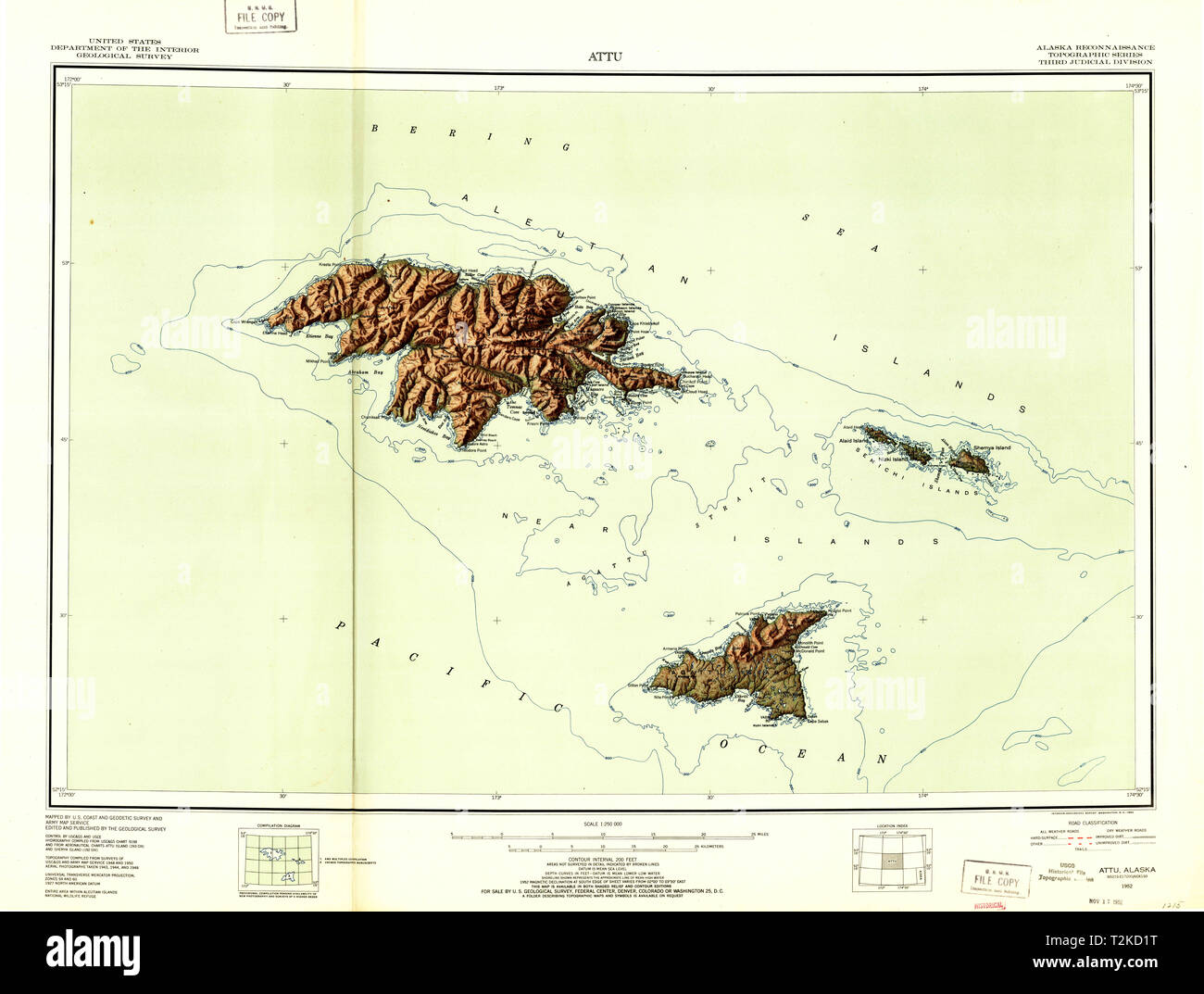 USGS TOPO Map Alaska AK Attu 360560 1952 250000 Restoration Stock Photo - Alamy