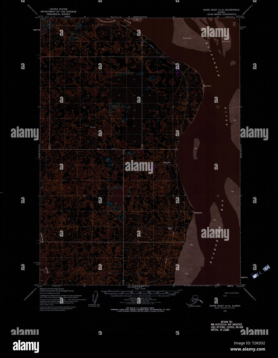 USGS TOPO Map Alaska AK Baird Inlet A-2 354109 1954 63360 Inverted ...