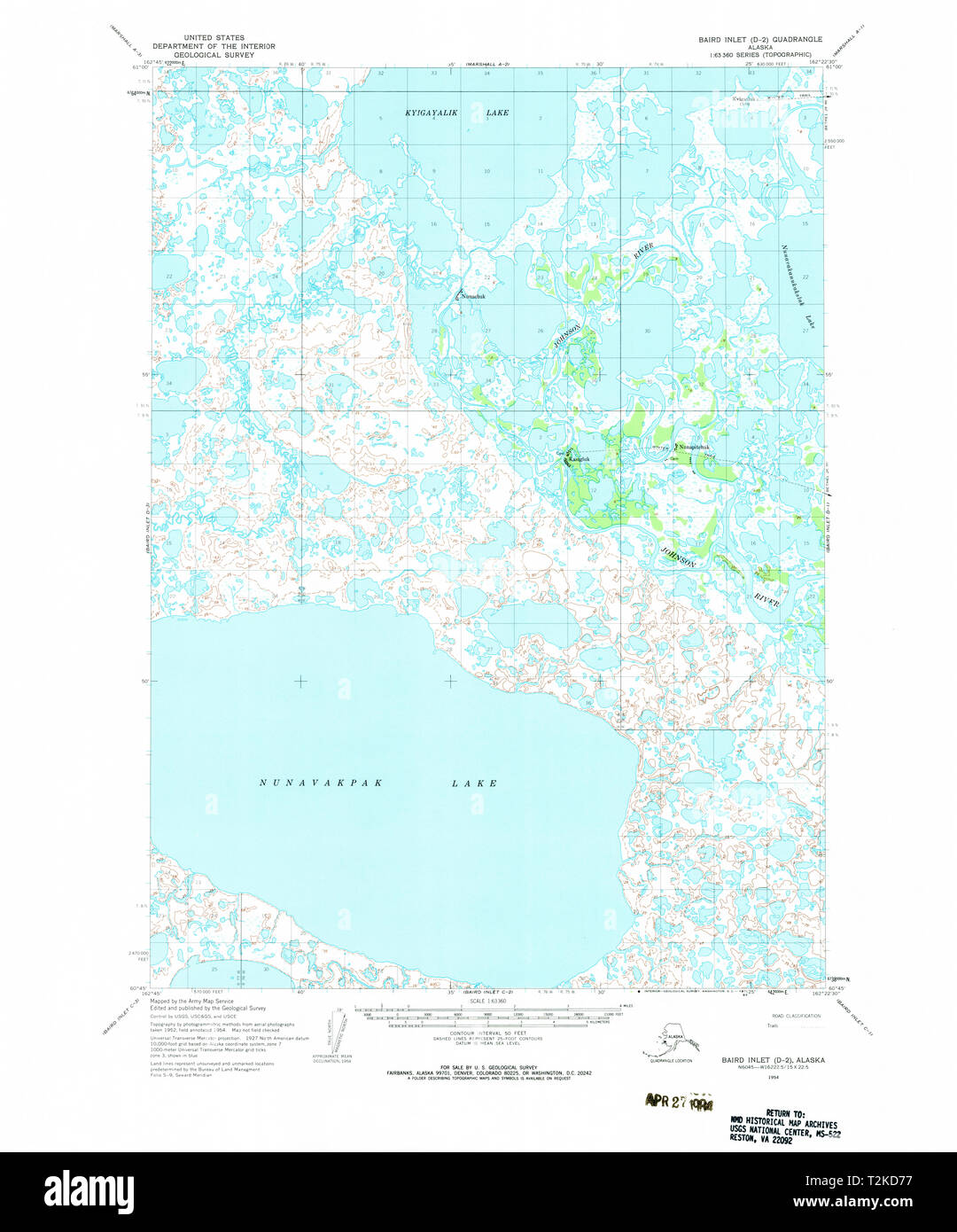 USGS TOPO Map Alaska AK Baird Inlet D-2 354148 1954 63360 Restoration ...