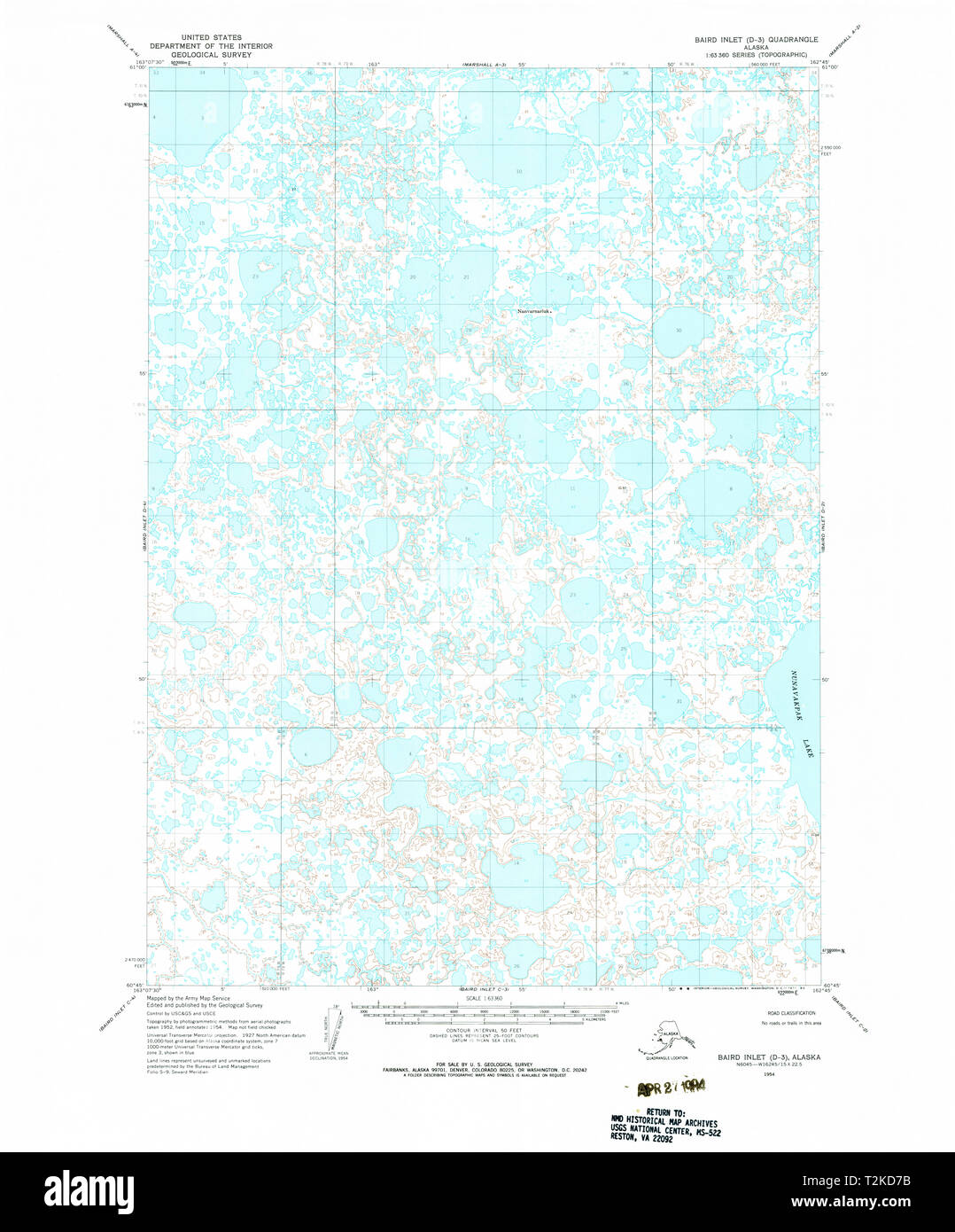 USGS TOPO Map Alaska AK Baird Inlet D-3 354150 1954 63360 Restoration ...