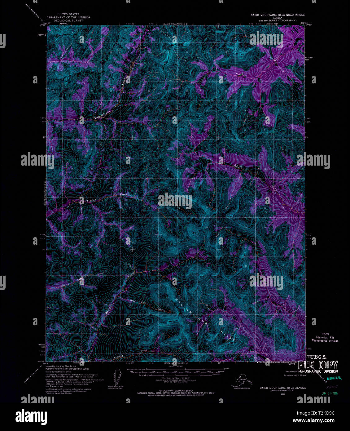 USGS TOPO Map Alaska AK Baird Mountains B-3 354172 1955 63360 Inverted ...