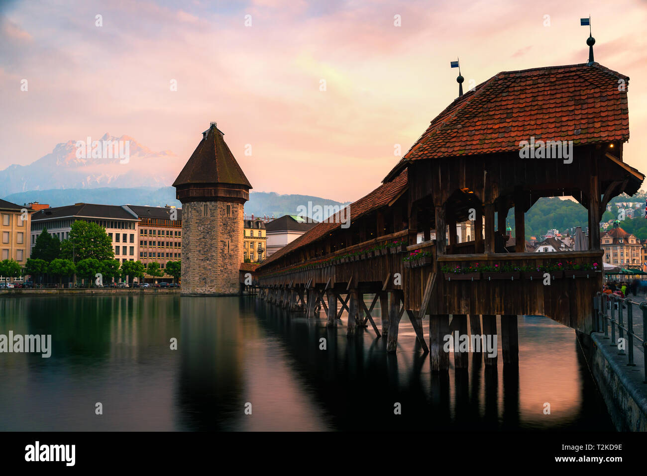 Beautiful historic city center of Lucerne with famous Chapel Bridge and ...