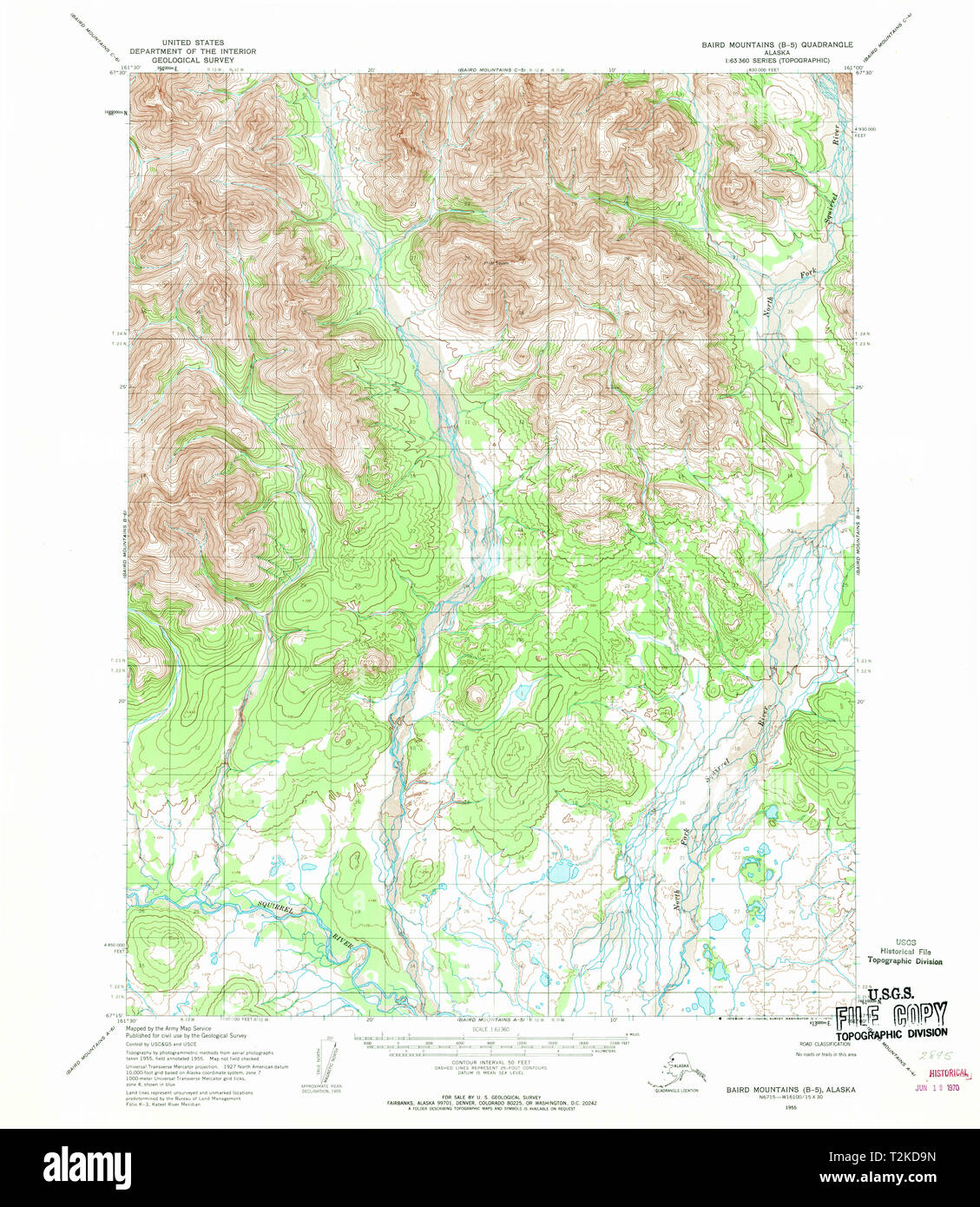 USGS TOPO Map Alaska AK Baird Mountains B-5 354175 1955 63360 ...