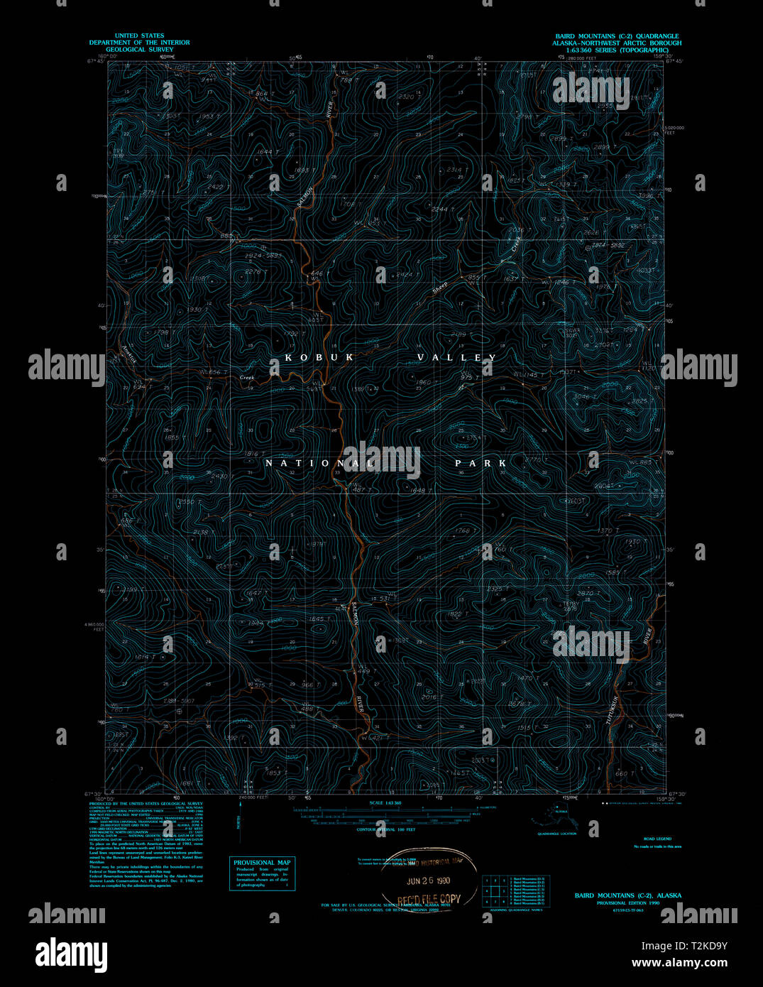 USGS TOPO Map Alaska AK Baird Mountains C-2 354178 1990 63360 Inverted ...
