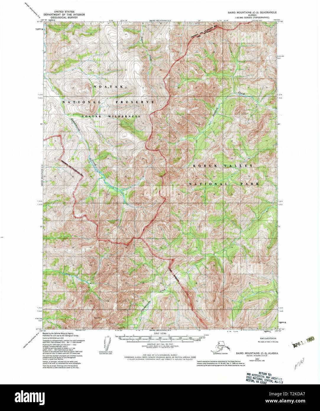 USGS TOPO Map Alaska AK Baird Mountains C-3 354180 1955 63360 ...