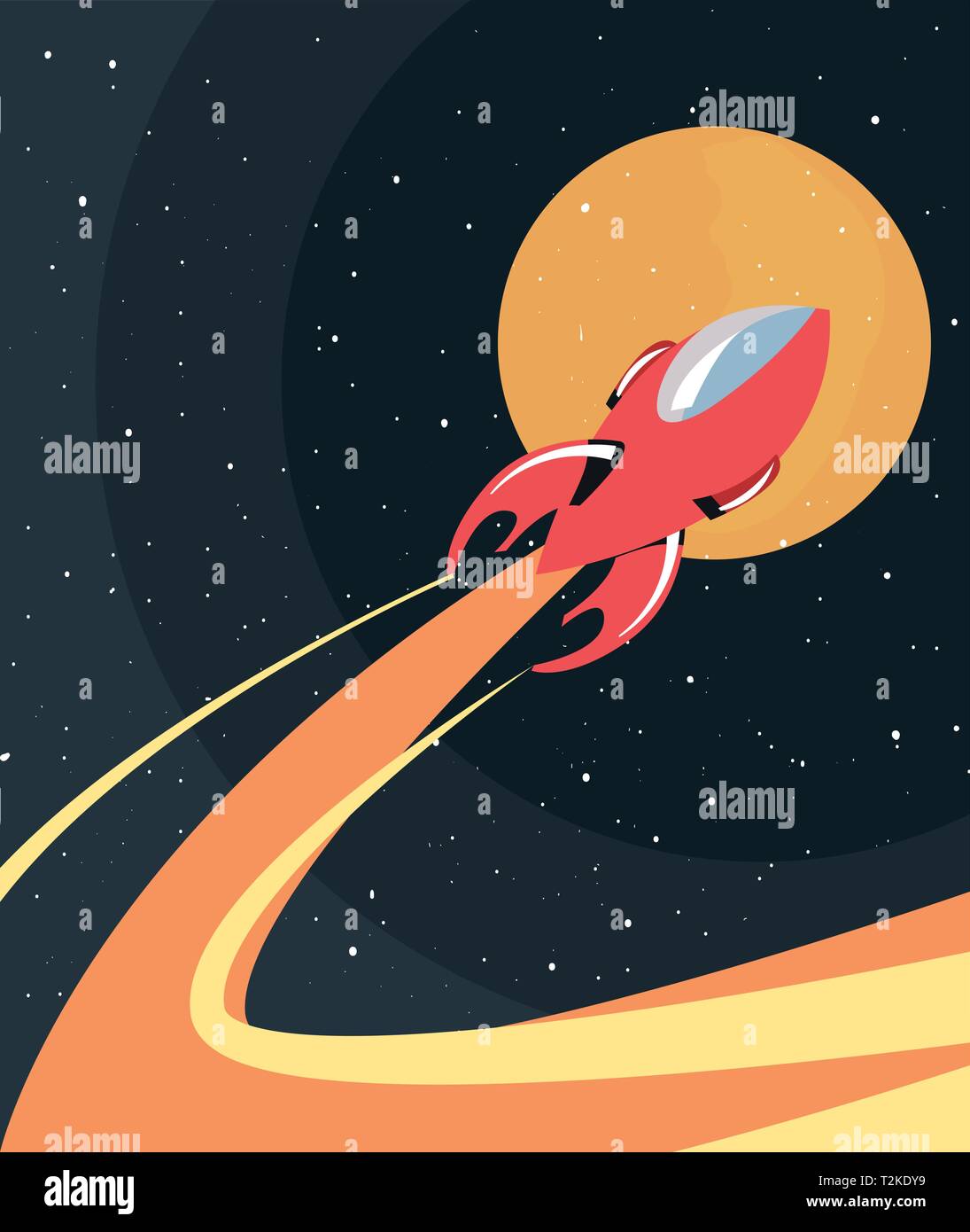 space rocket flying in space with planet vector illustration Stock ...
