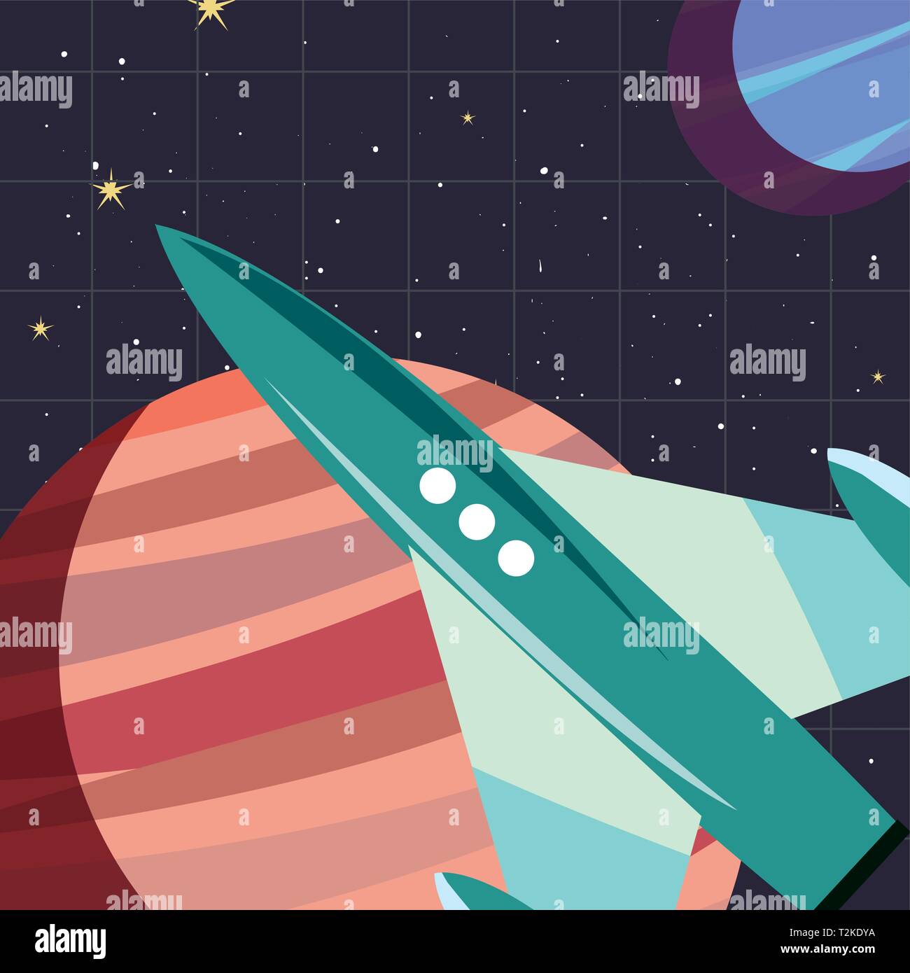 space rocket flying in space with planet vector illustration Stock ...