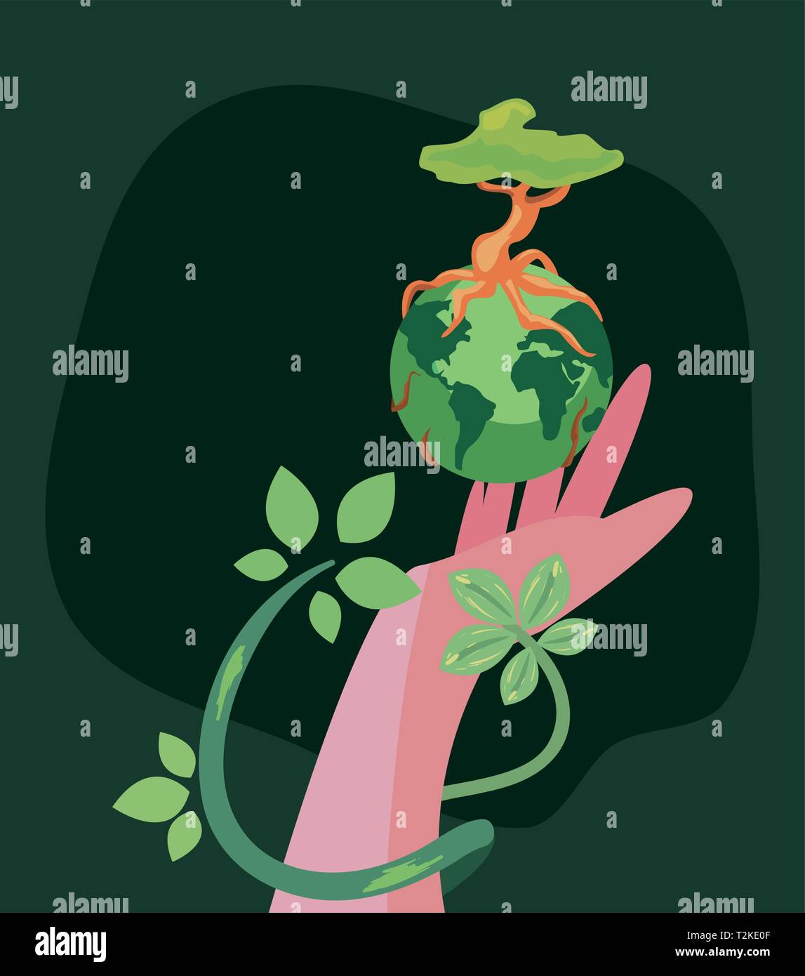 hand holding planet with tree happy earth day vector illustration Stock ...