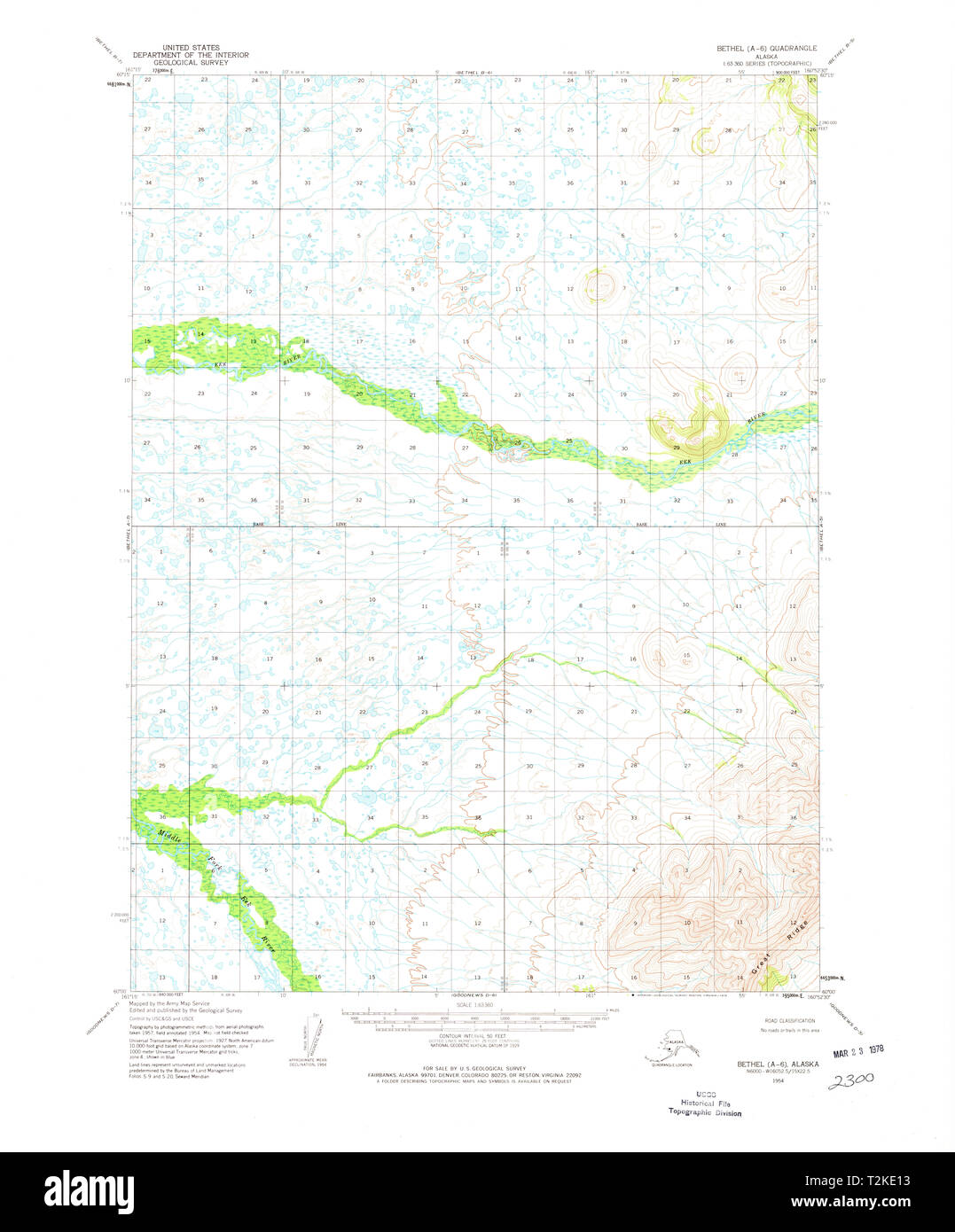 USGS TOPO Map Alaska AK Bethel A-6 354415 1954 63360 Restoration Stock ...