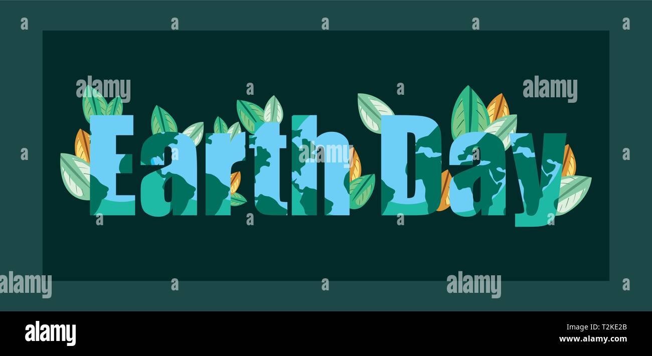happy earth day sign with leaves nature vector illustration Stock ...