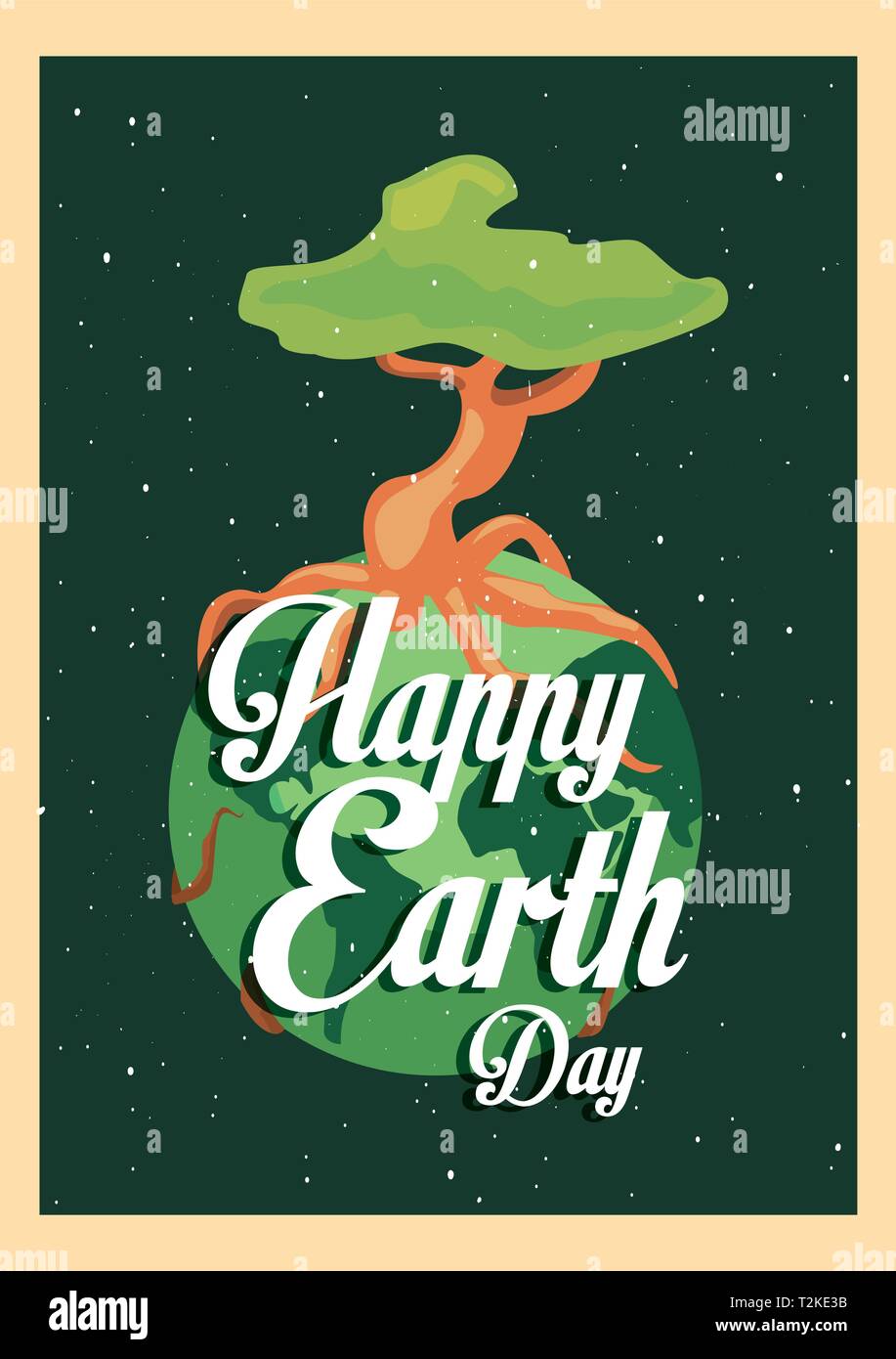 strong tree trunk with happy world earth day vector illustration vector ...